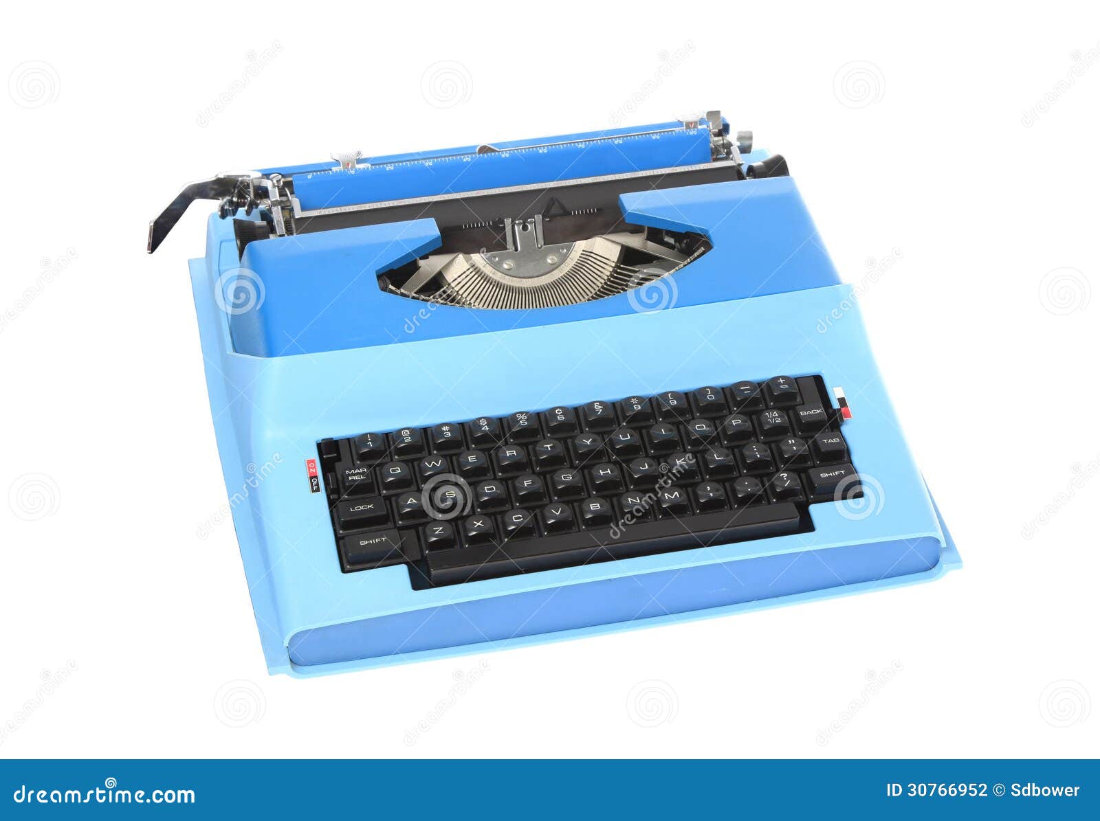 Blue Portable Electric Typewriter Isolated on White Stock Photo - Image ...