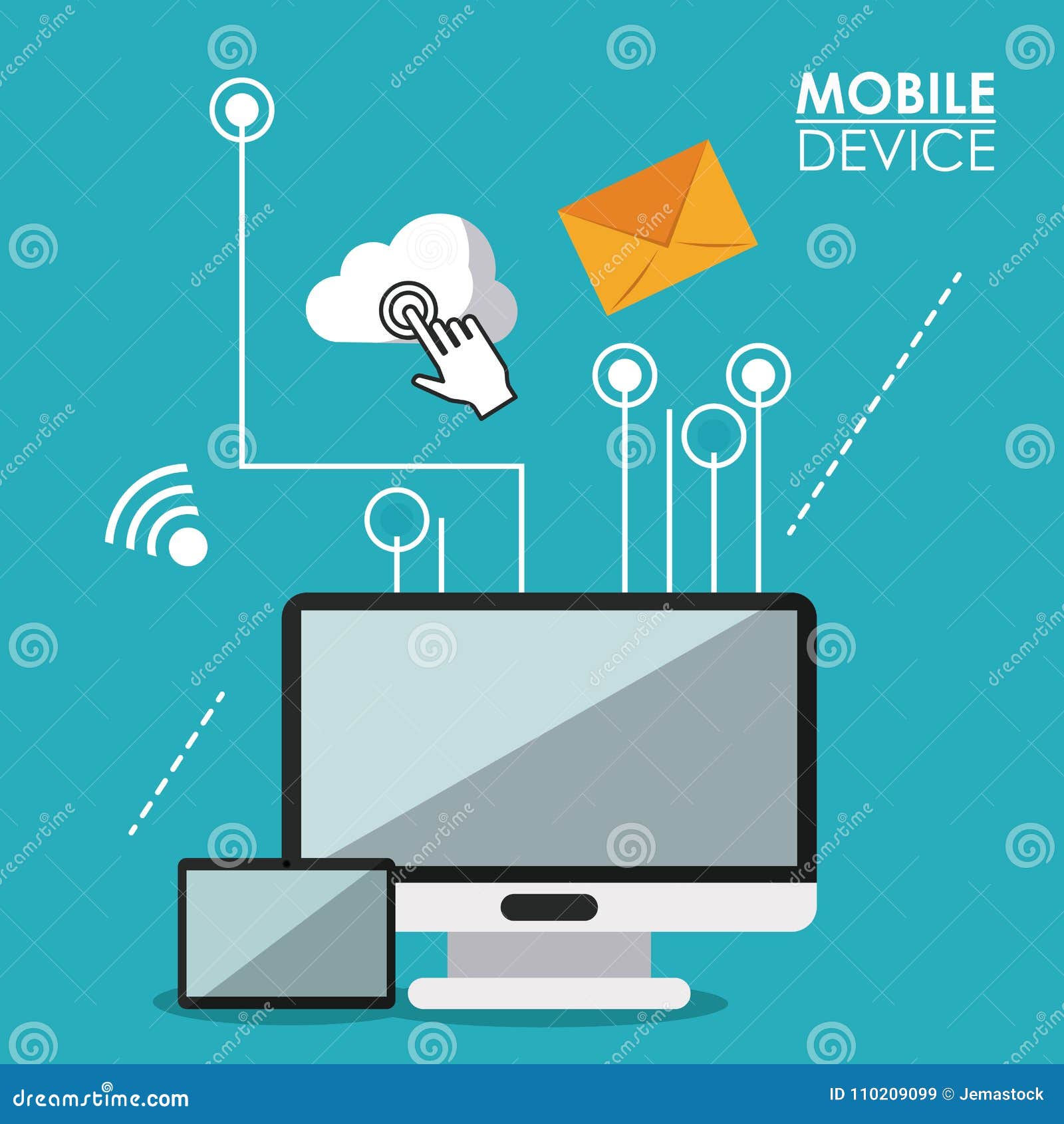 Blue Poster Mobile Device with Desktop Computer and Tablet and Link To ...