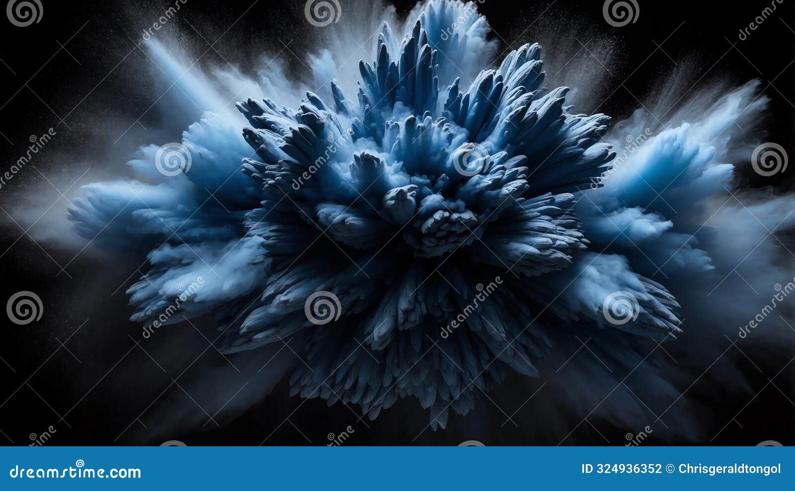 Blue Powder Center Radial Explosion Isolated in Black Ai Generated ...
