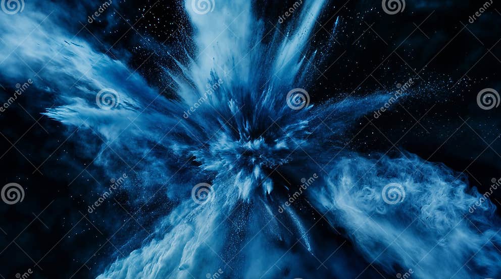 Blue Powder Exploding Creating a Spectacular Effect on Black Background ...