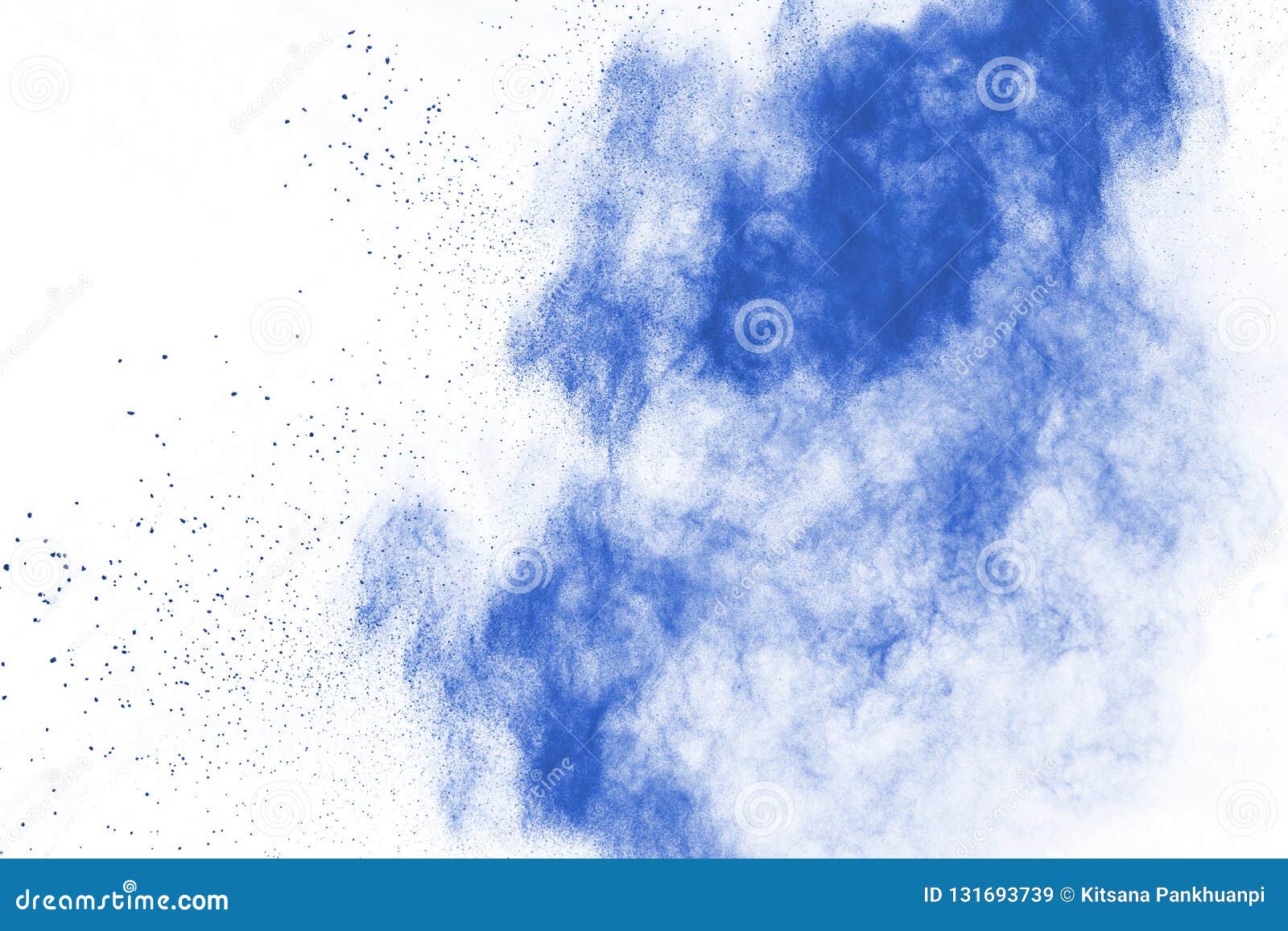 Blue Powder Explosion on White Background. Stock Image - Image of ...