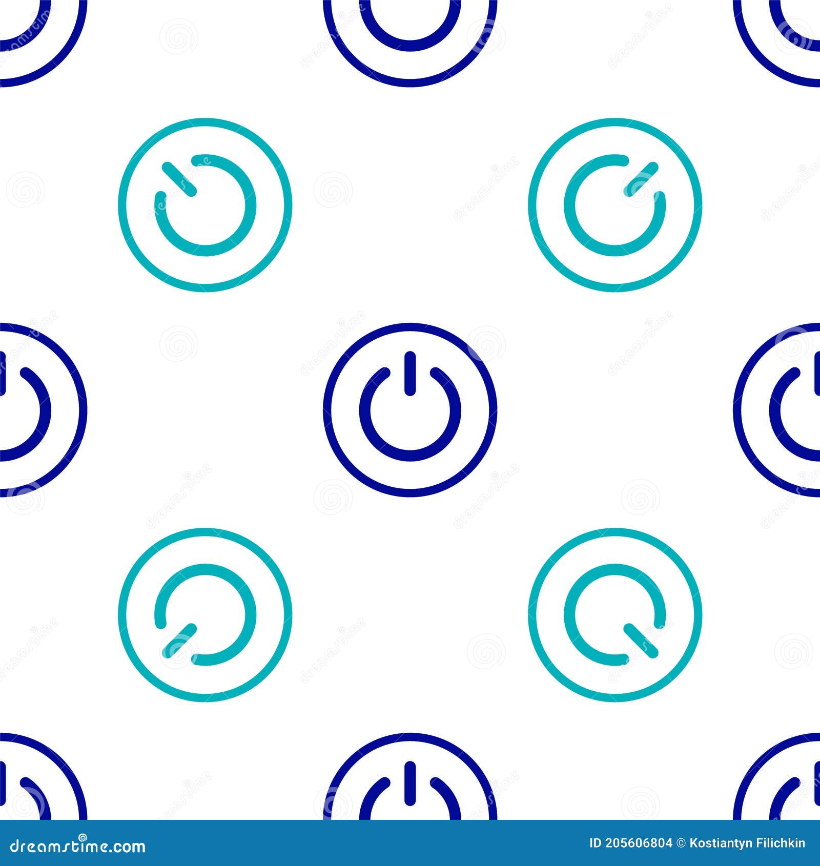 Blue Power Button Icon Isolated Seamless Pattern on White Background ...