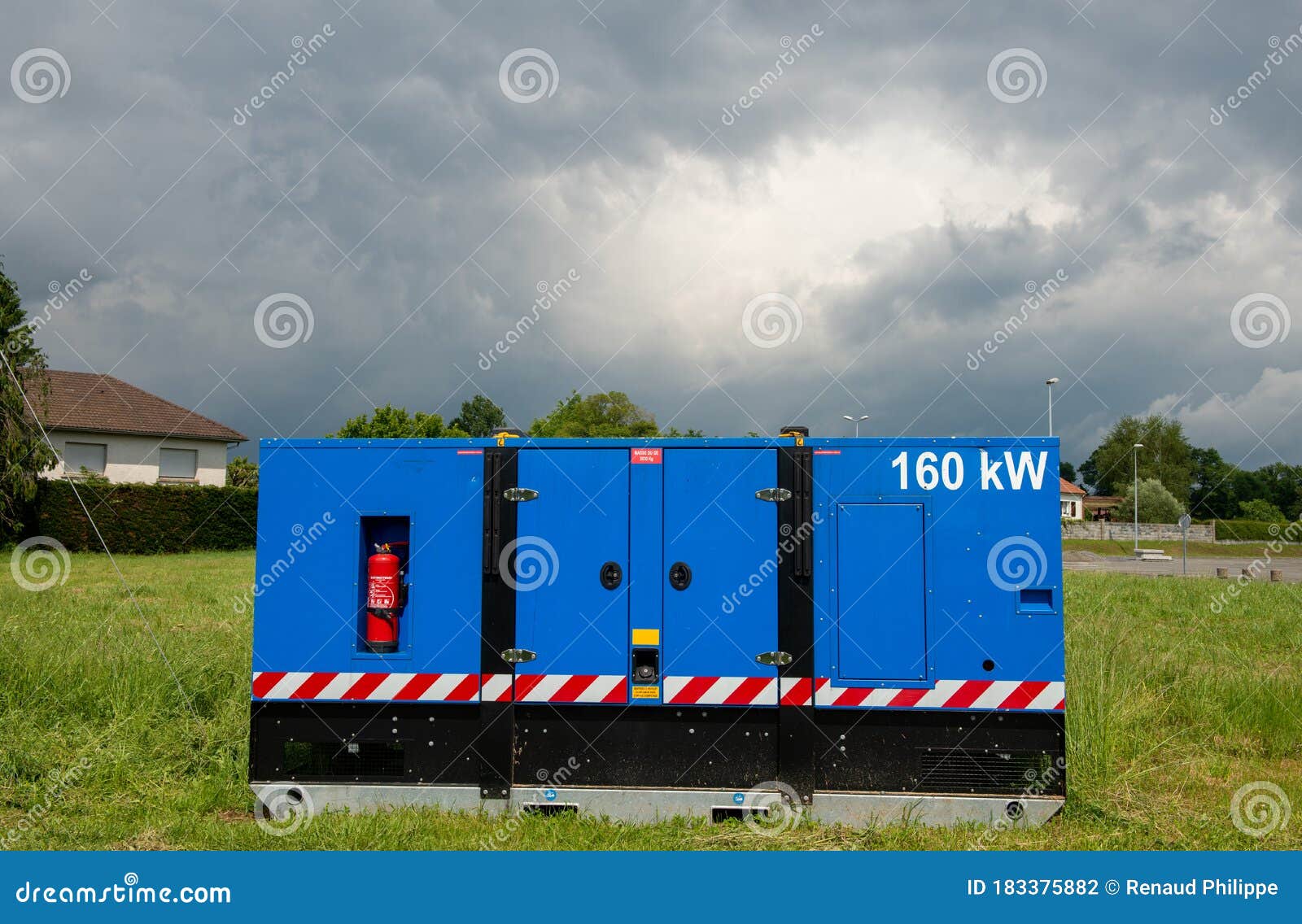 Blue Power Generator in the Countryside Stock Photo - Image of ...