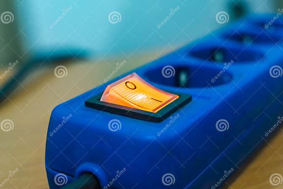 Blue Power Strip with Orange Switch Stock Image - Image of furniture ...