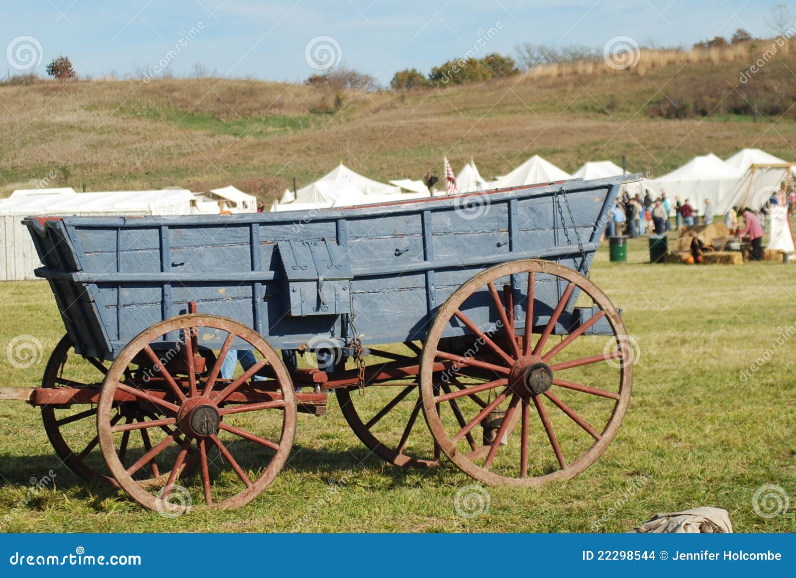 A Blue Prairie Wagon at a Reenactment Stock Photo - Image of wild ...