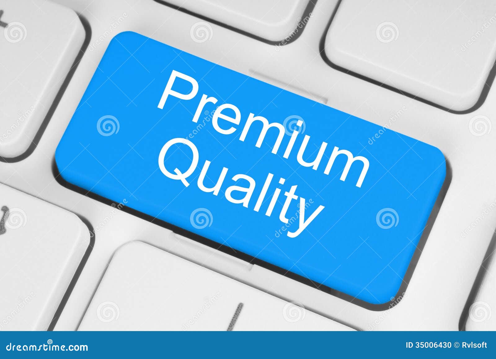 Blue Premium Quality Button Stock Photo - Image of discount, guaranteed ...