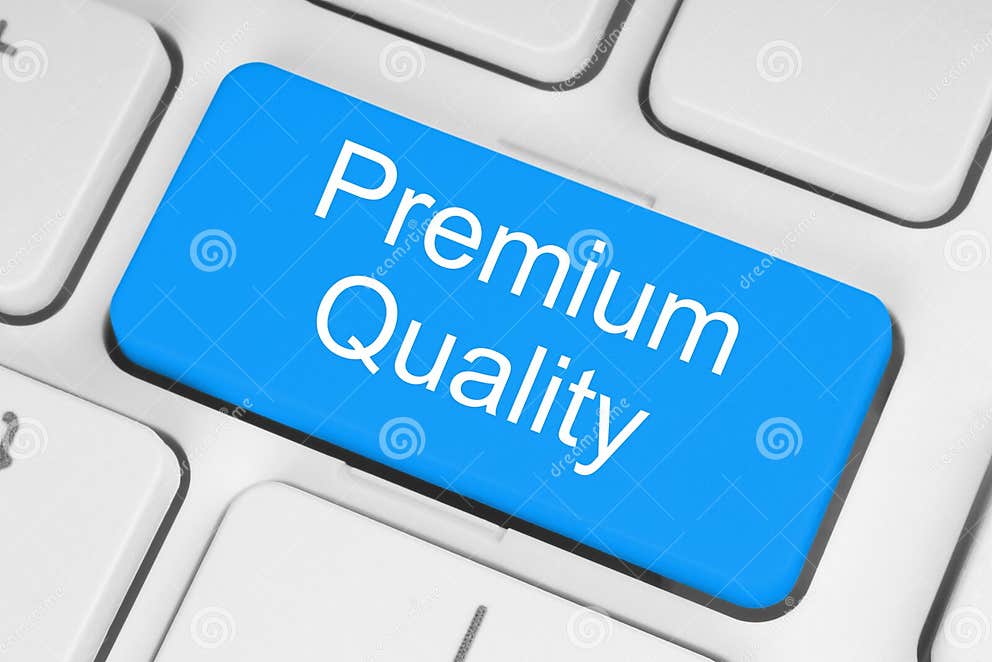 Blue Premium Quality Button Stock Photo - Image of discount, guaranteed ...