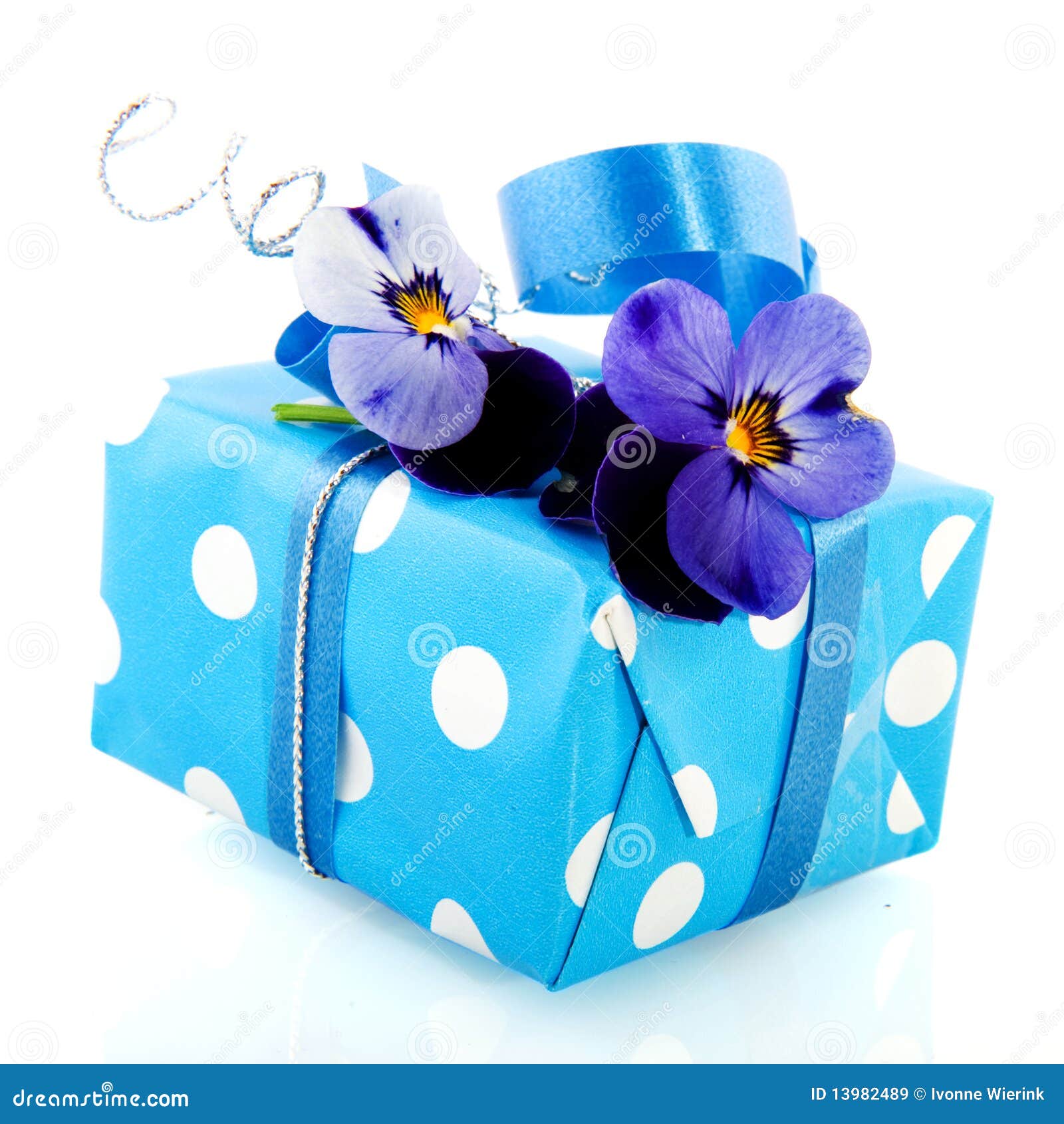 Blue present stock image. Image of flowers, birthday - 13982489