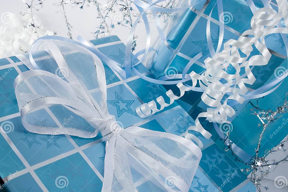 Blue presents horizontal stock image. Image of present - 242385