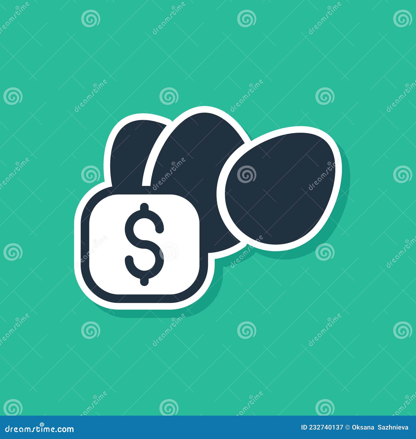 Blue Price Tag for Chicken Egg Icon Isolated on Green Background ...