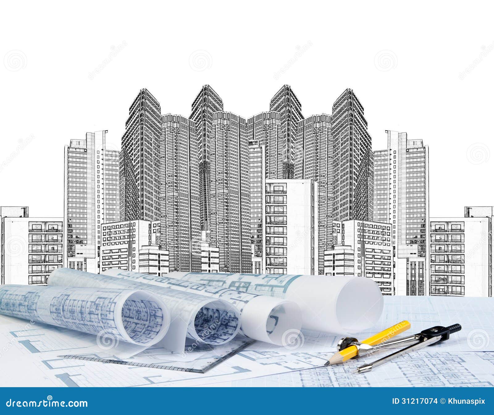 Blue Print and Architect Working Stock Illustration - Illustration of ...