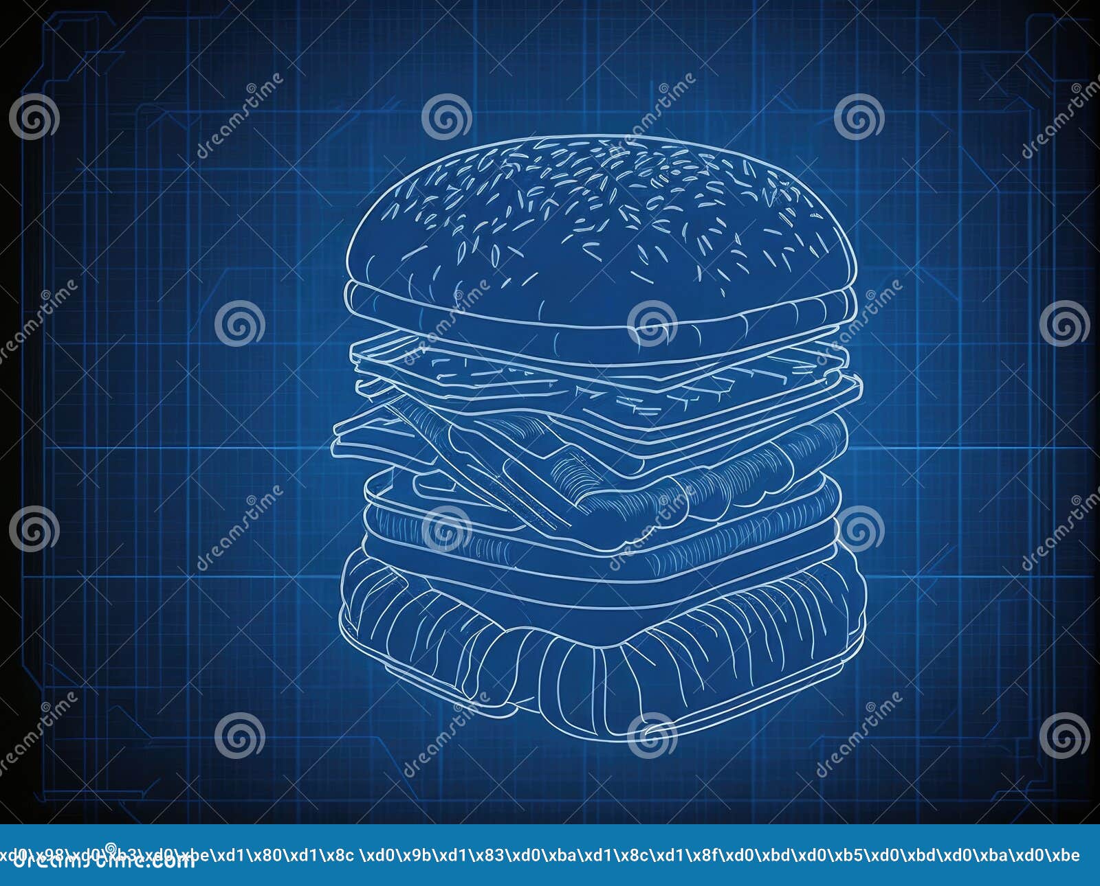 Blue Print Drawing of a Burger. Ai Generative Stock Illustration ...