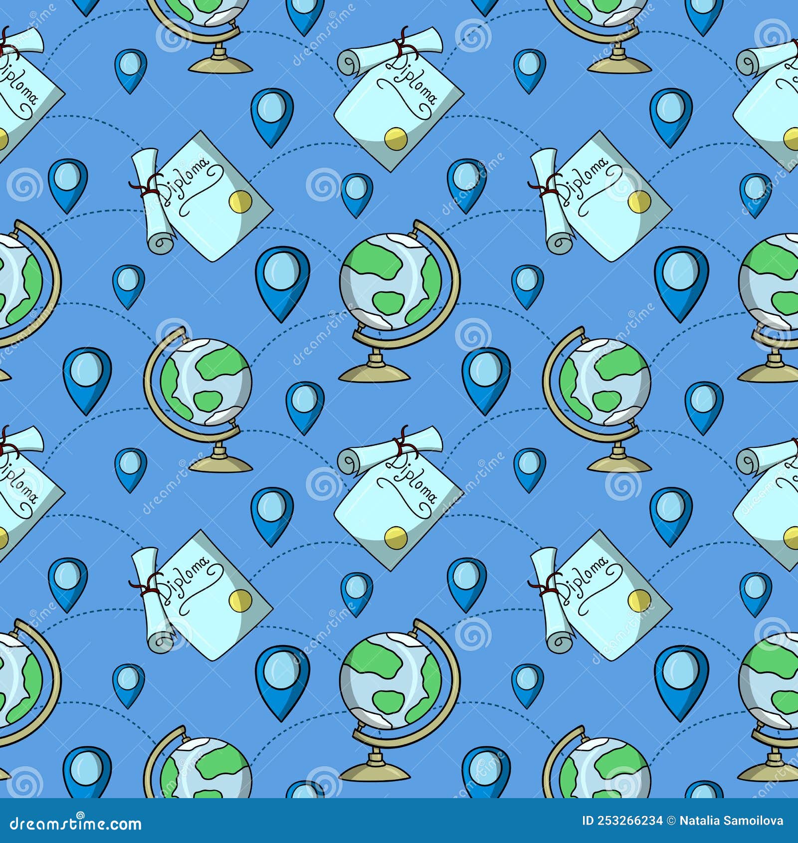 Blue Print for Kids Exploring Planet Earth, Traveling, Seamless Square ...