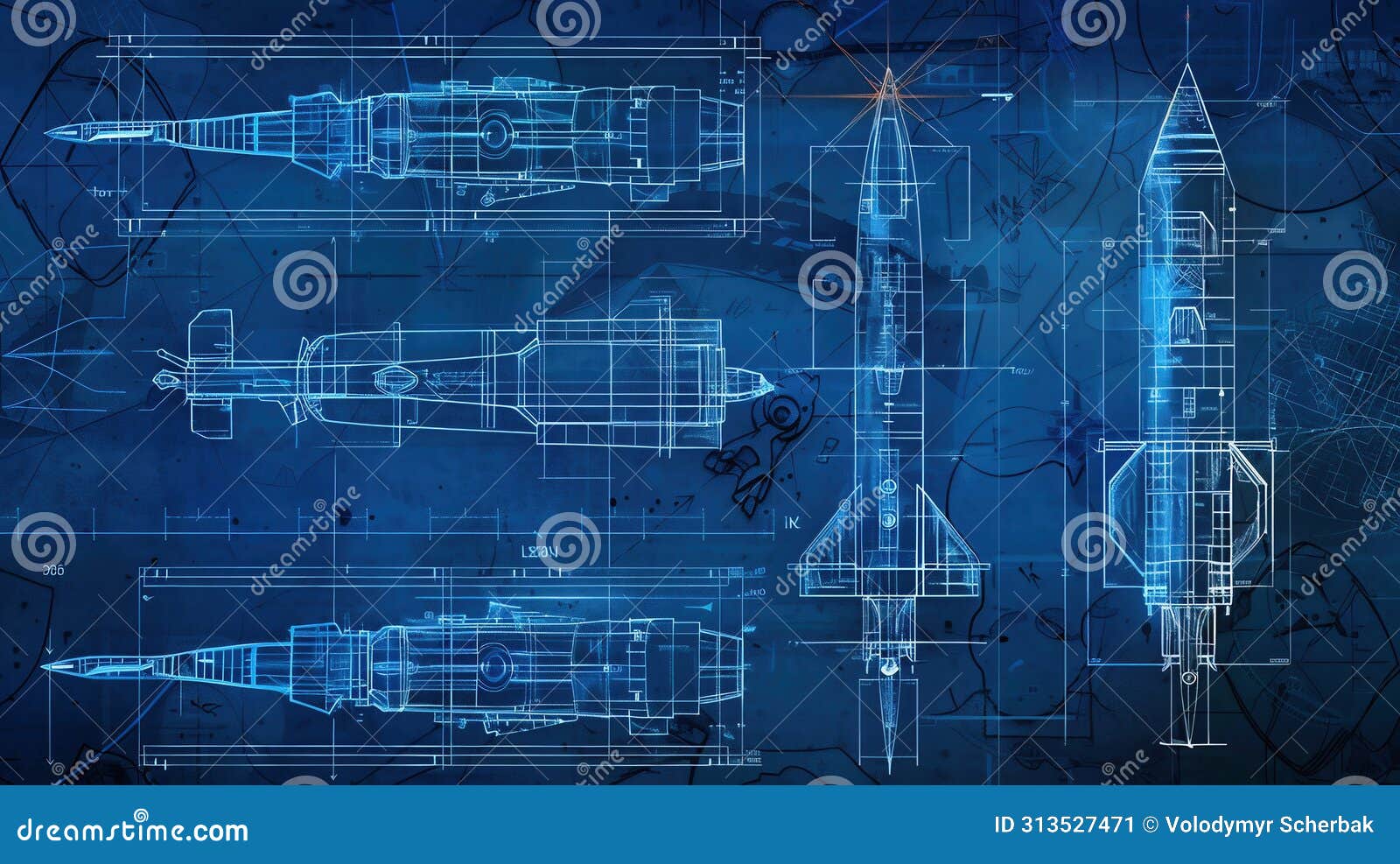 Blue Print of Rockets Dagger. Drawing of Military Missiles Stock Image ...