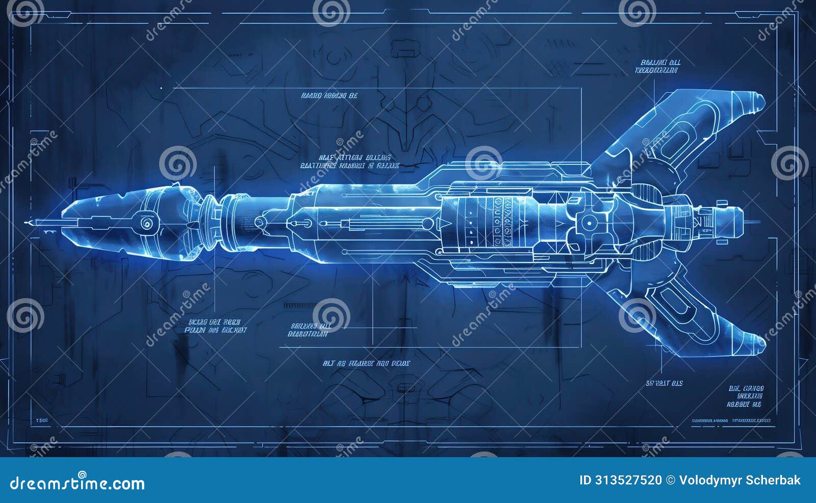 Blue Print of Rockets Dagger. Drawing of Military Missiles Stock Photo ...