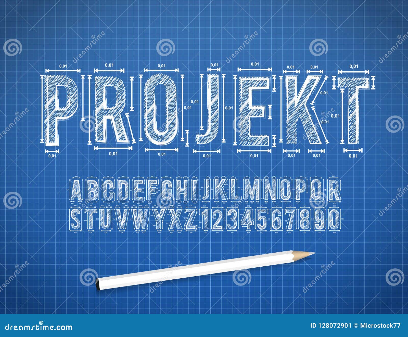 Blue Print sketch font stock vector. Illustration of artistic - 128072901