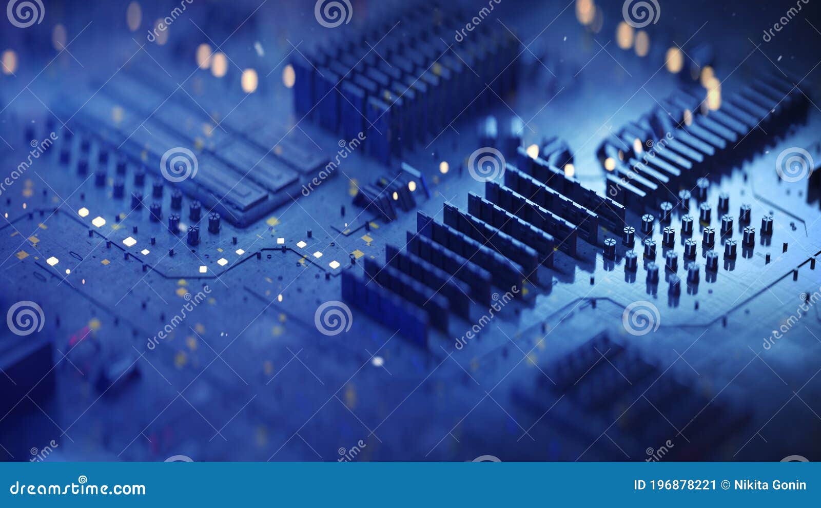Blue Printed Circuit Board 3D Rendering Stock Illustration ...