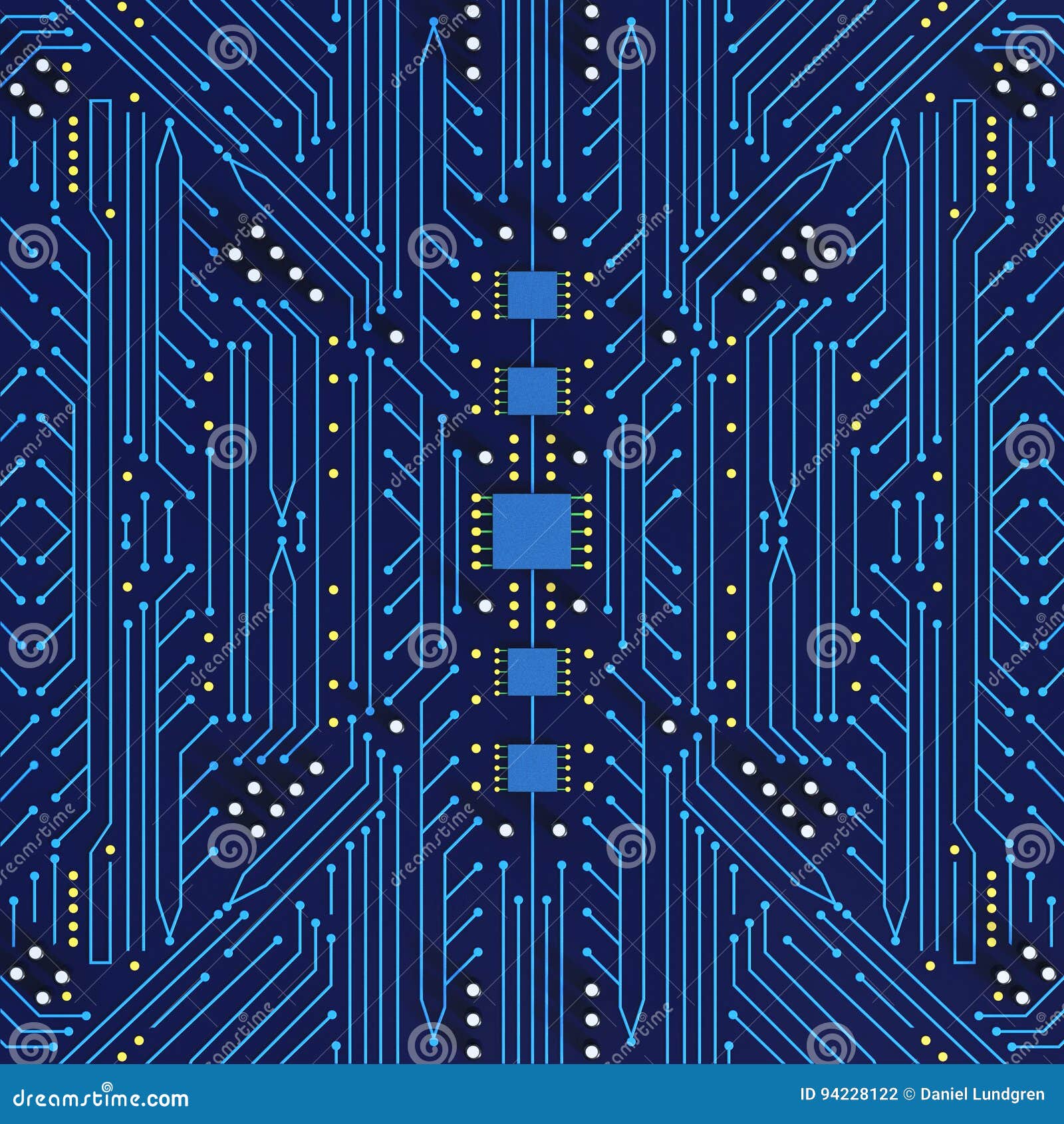 Blue Printed Circuit Board with Detailed Network Texture 3D ...