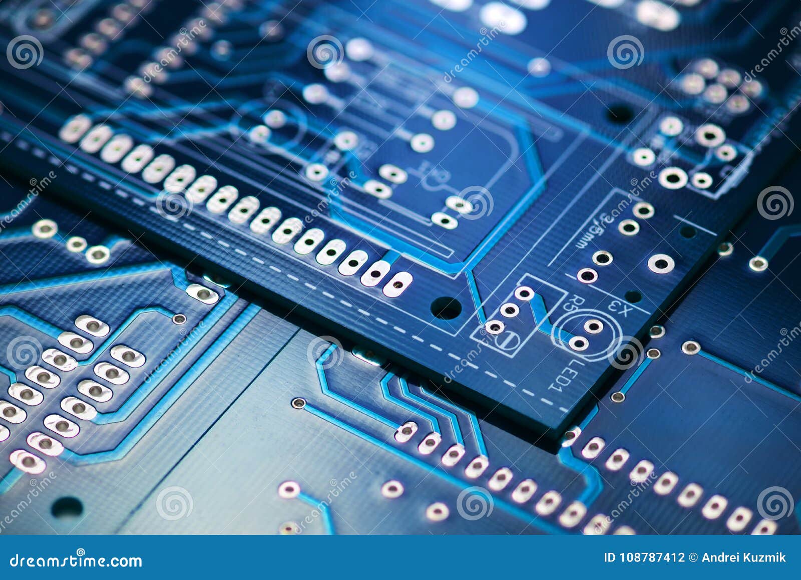 Blue printed circuit board stock photo. Image of board - 108787412