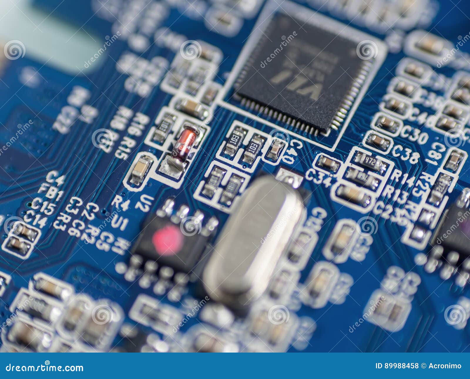 Blue printed circuit board stock photo. Image of diode - 89988458