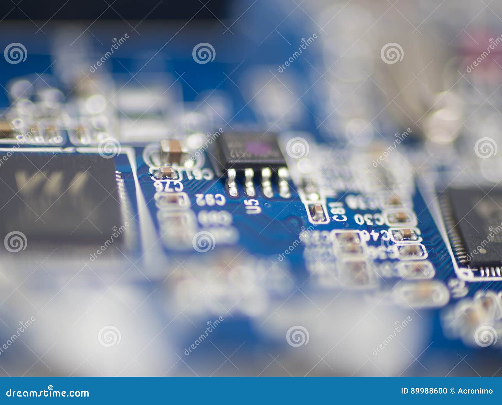 Blue printed circuit board stock photo. Image of chip - 89988600