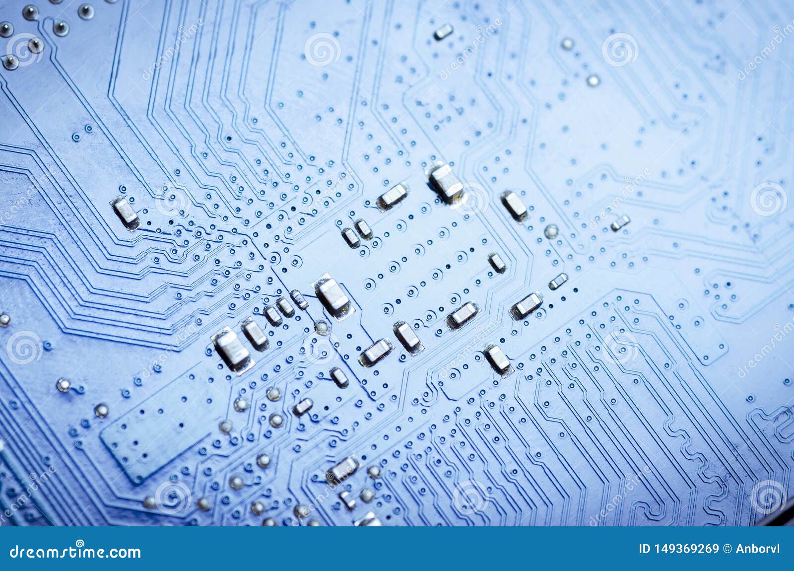 Blue Printed Circuit Board with Microchips and Conductors Stock Image ...