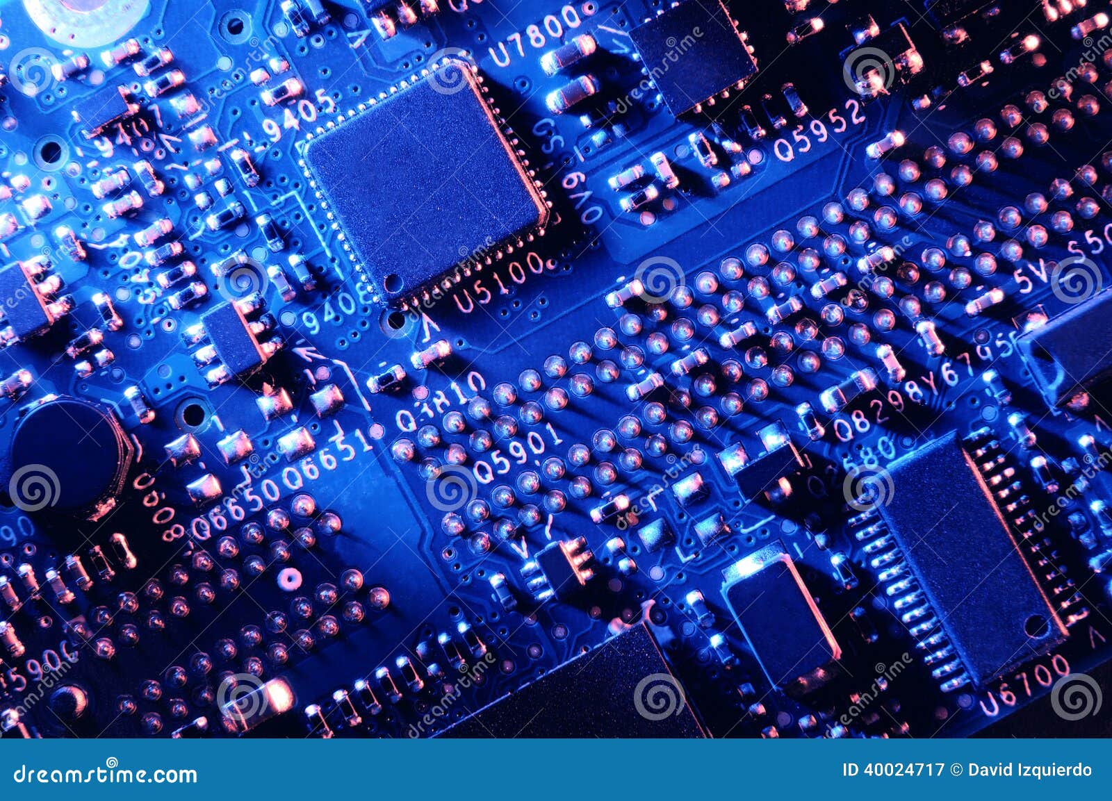 Blue Printed Circuit Board Top View Stock Image - Image of blue ...