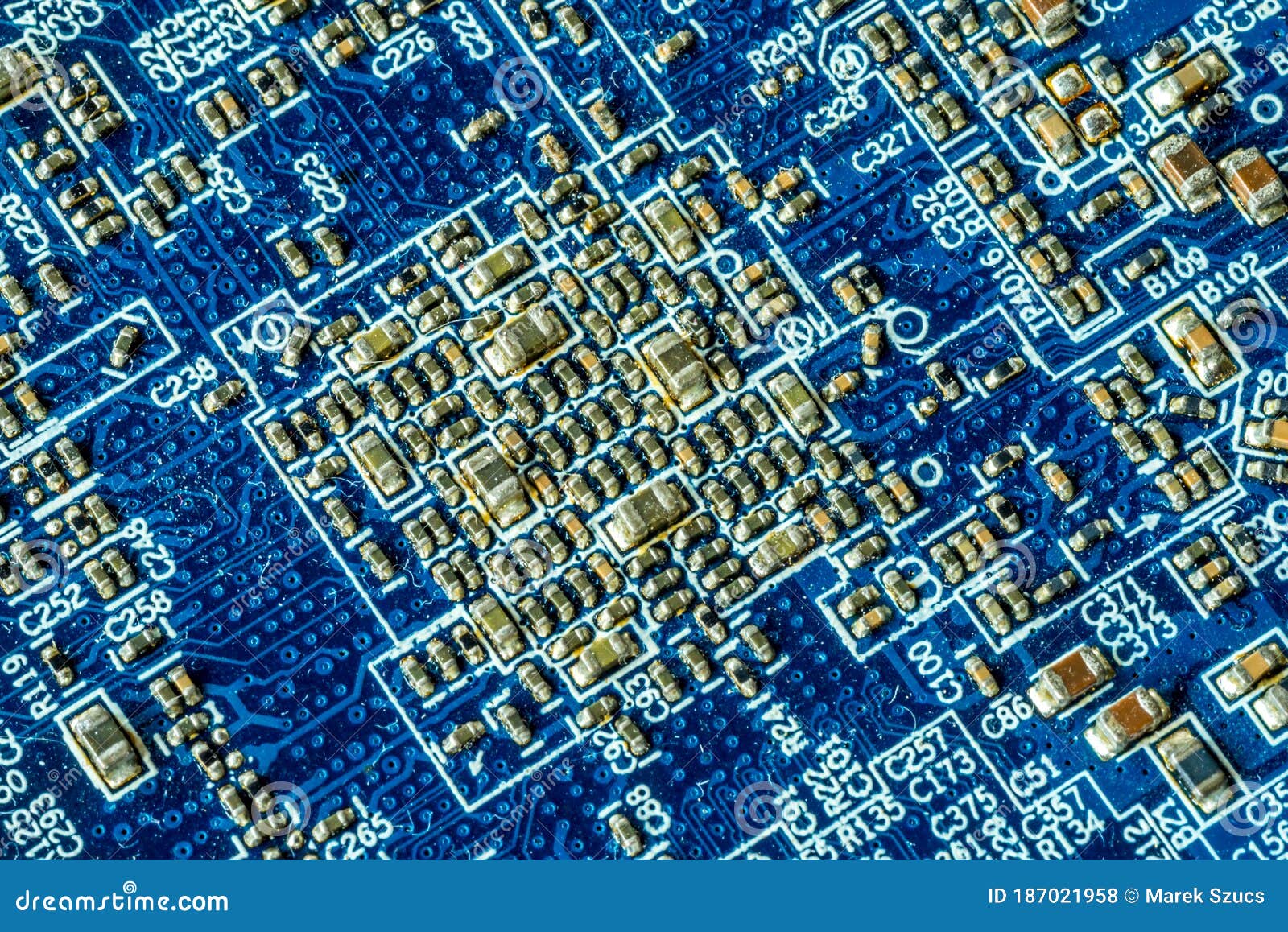 Blue PCB for Computer Components with Electronic Elements Stock Photo ...
