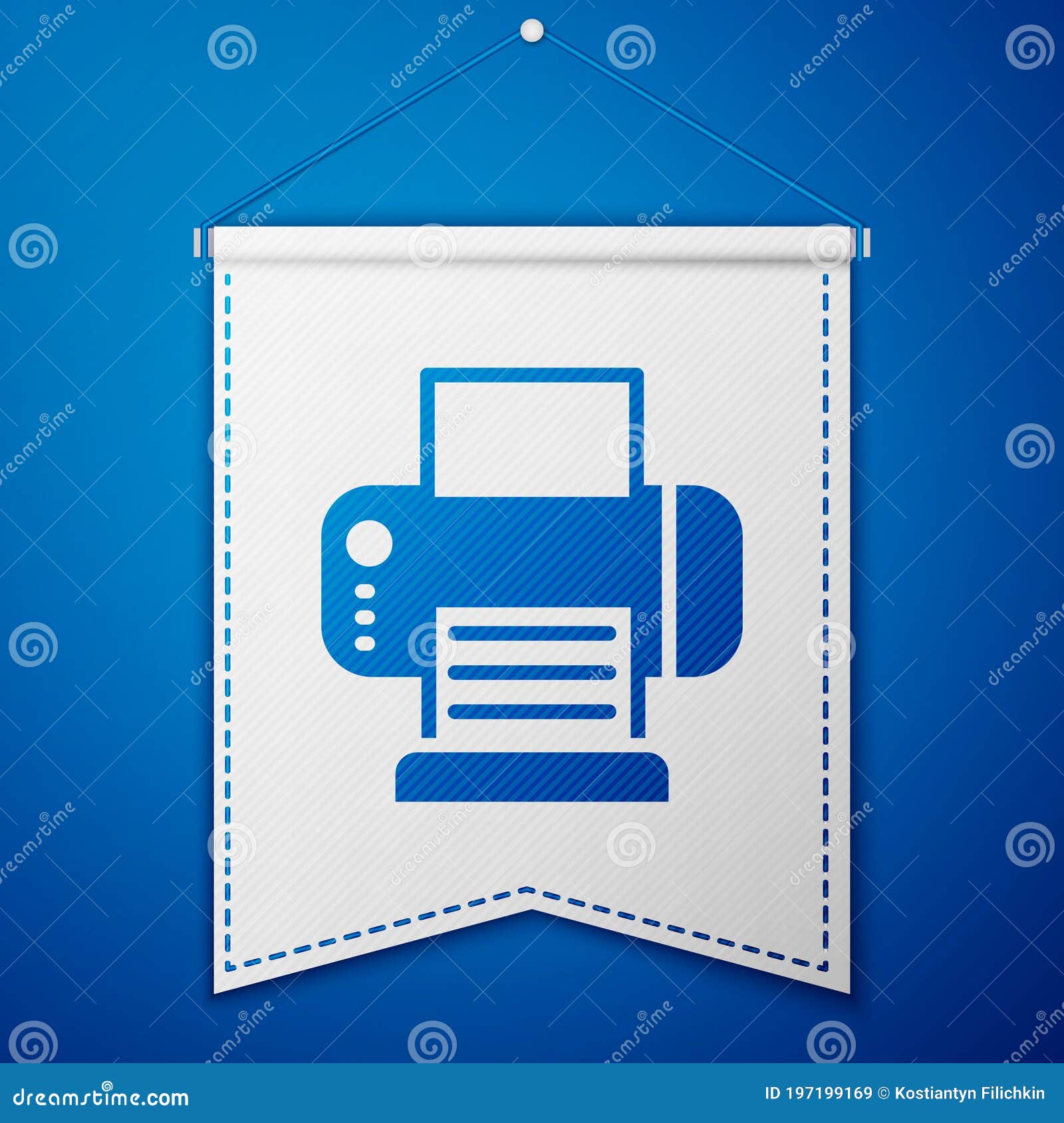 Blue Printer Icon Isolated on Blue Background. White Pennant Template ...