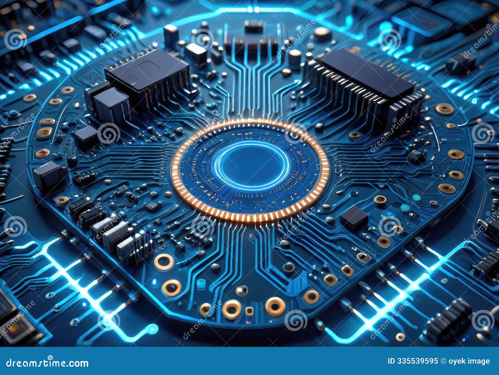 Blue Processor Components Highlighted Stock Illustration - Illustration ...