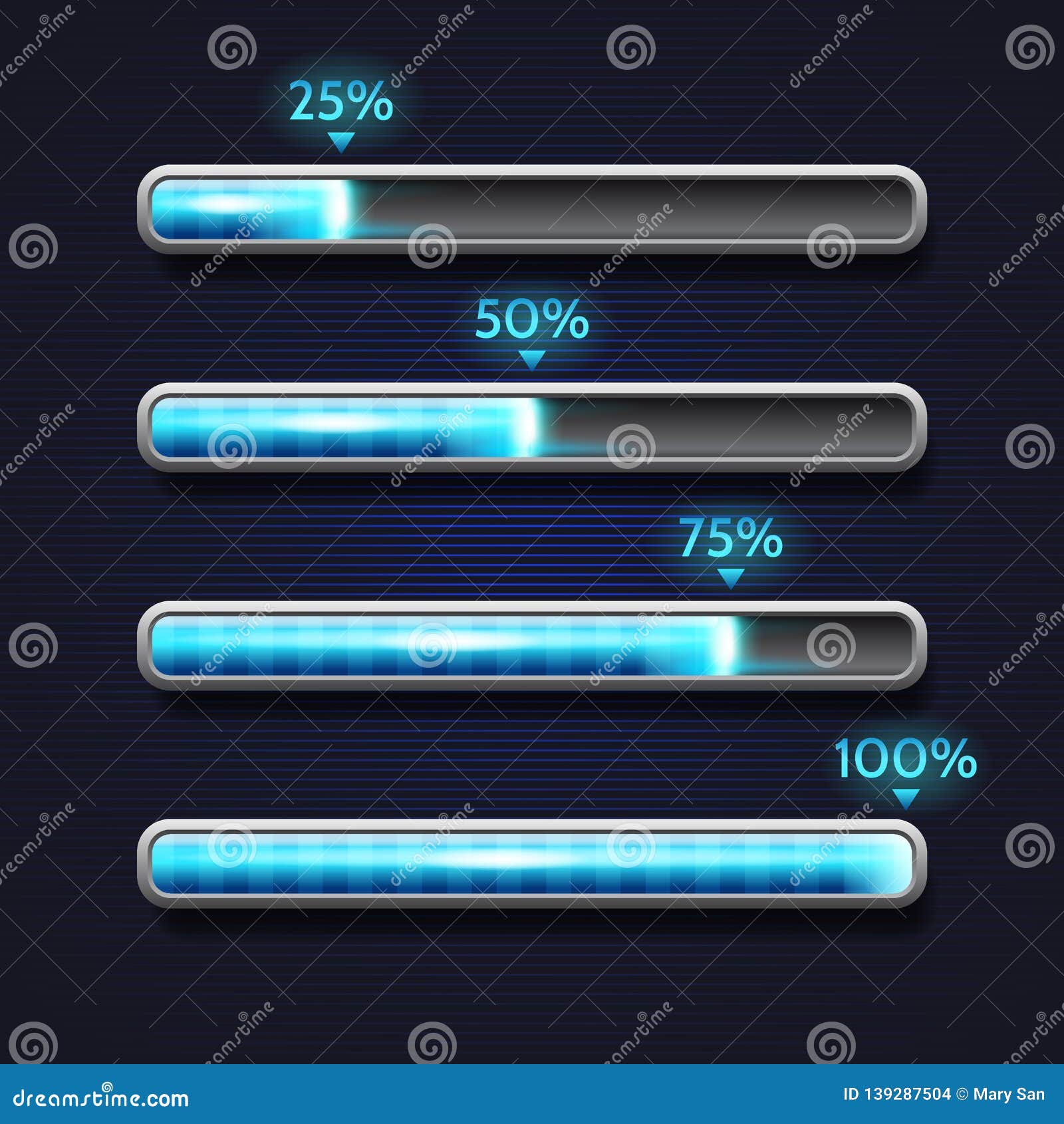 Blue Progress Bar, Loading, Template for App Interface Stock Vector ...