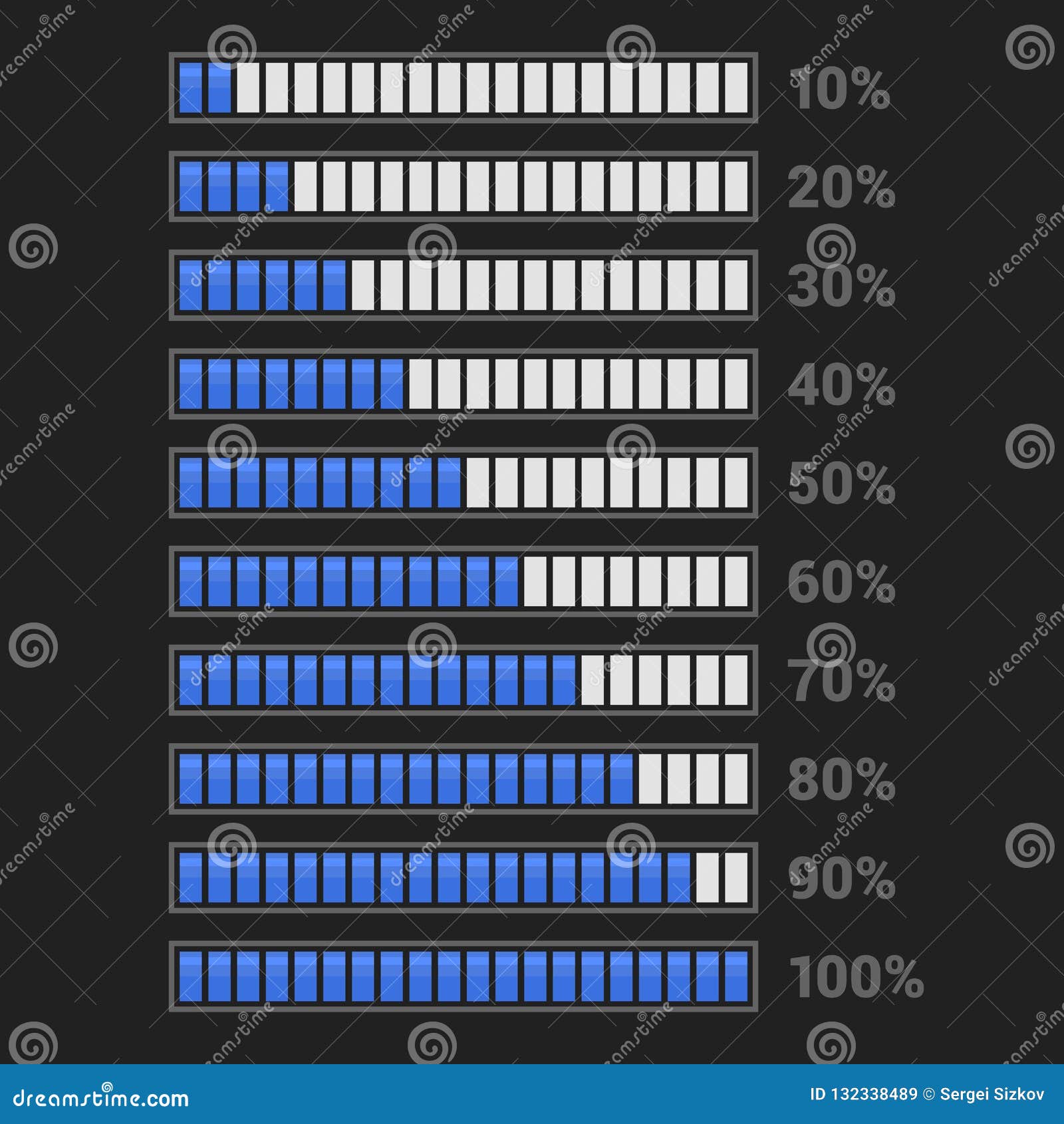 Blue Progress Bar Set on Dark Background. Vector Stock Vector ...