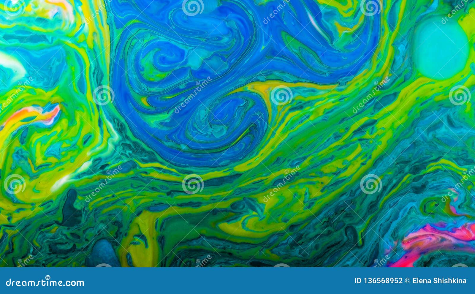 Blue Psychedelic Bright Colors Mixed in Black Liquid, Abstract Patterns ...
