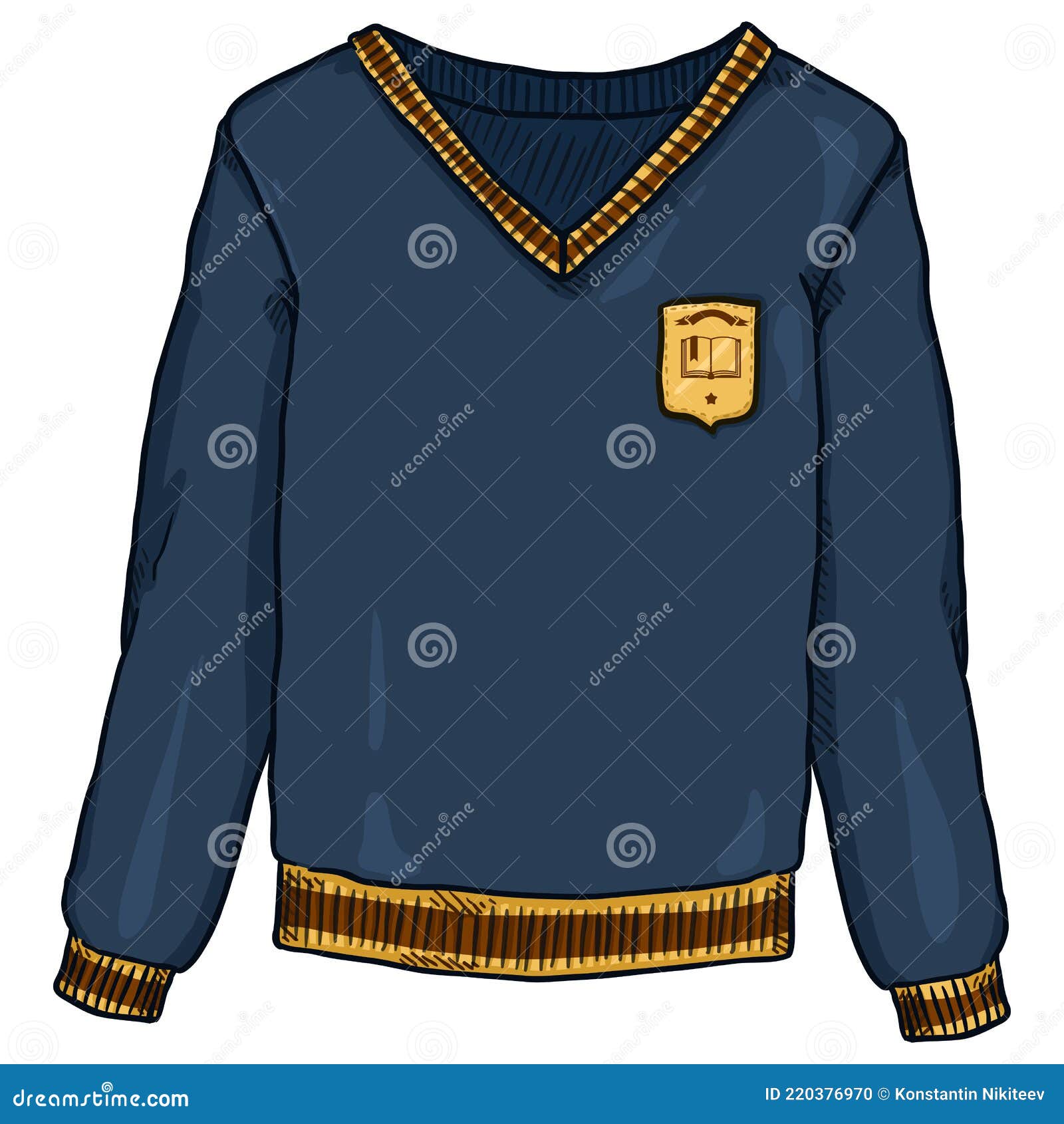 Blue Pullover with School Badge. Vector Cartoon Illustration Stock ...