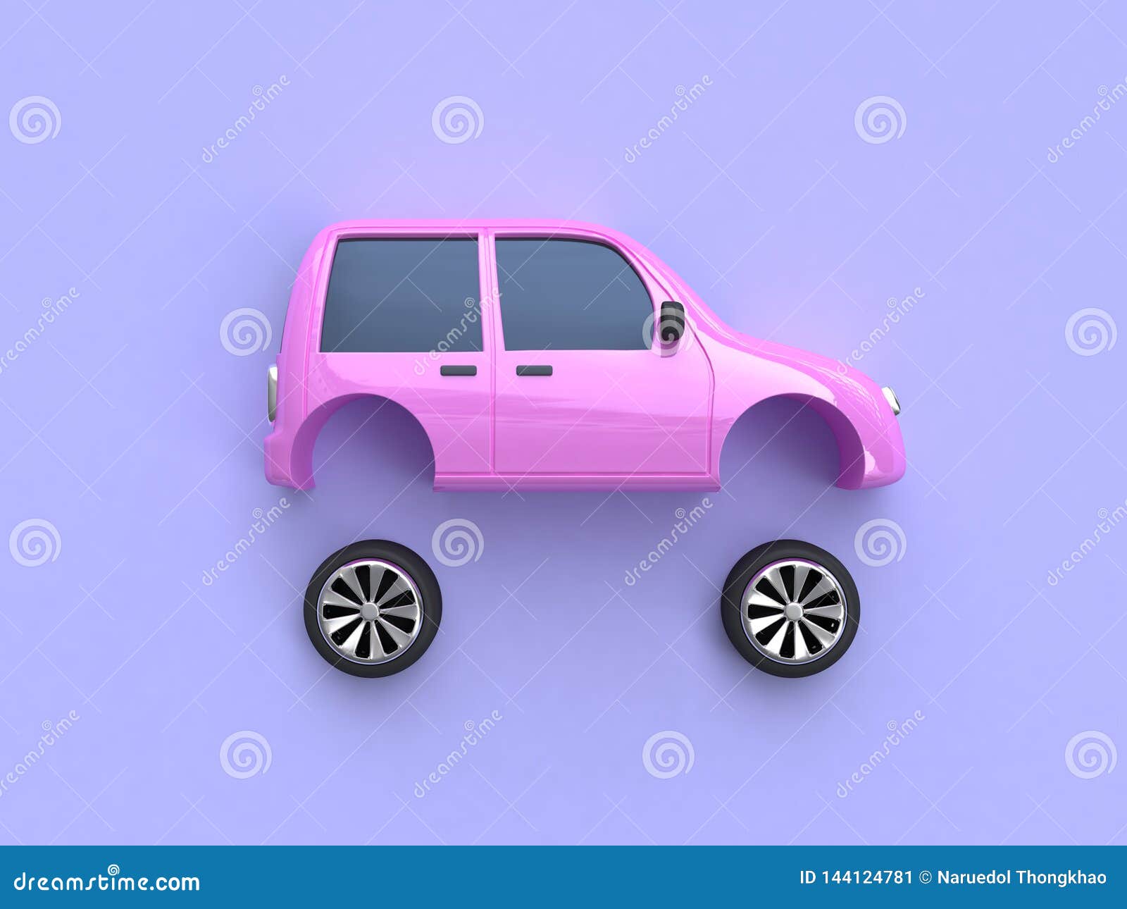 Pink Car and Wheels Abstract 3d Rendering Stock Illustration ...