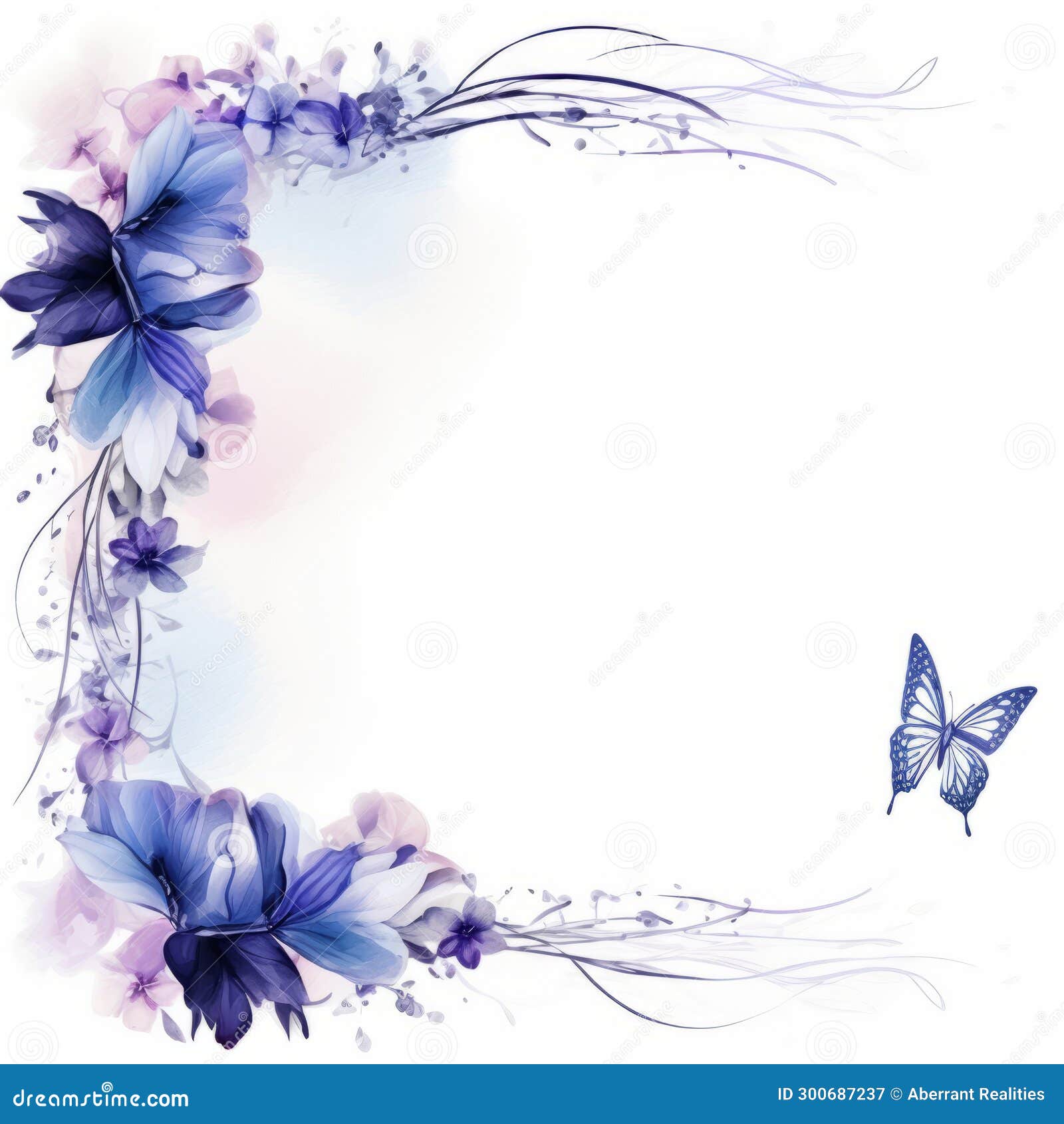 A Blue and Purple Floral Frame with a Butterfly Stock Illustration ...