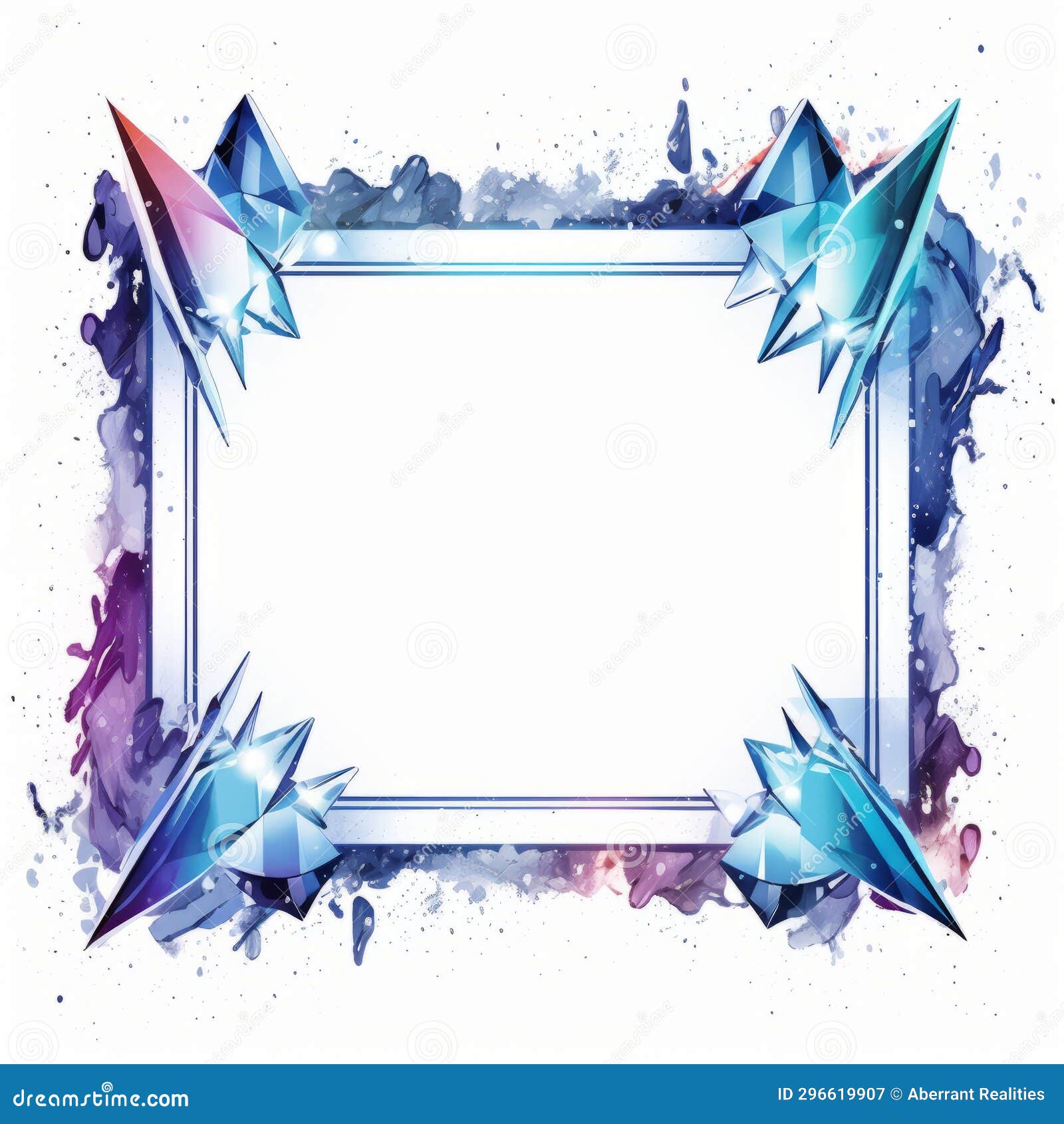 A Blue and Purple Frame with Watercolor Splashes on a White Background ...