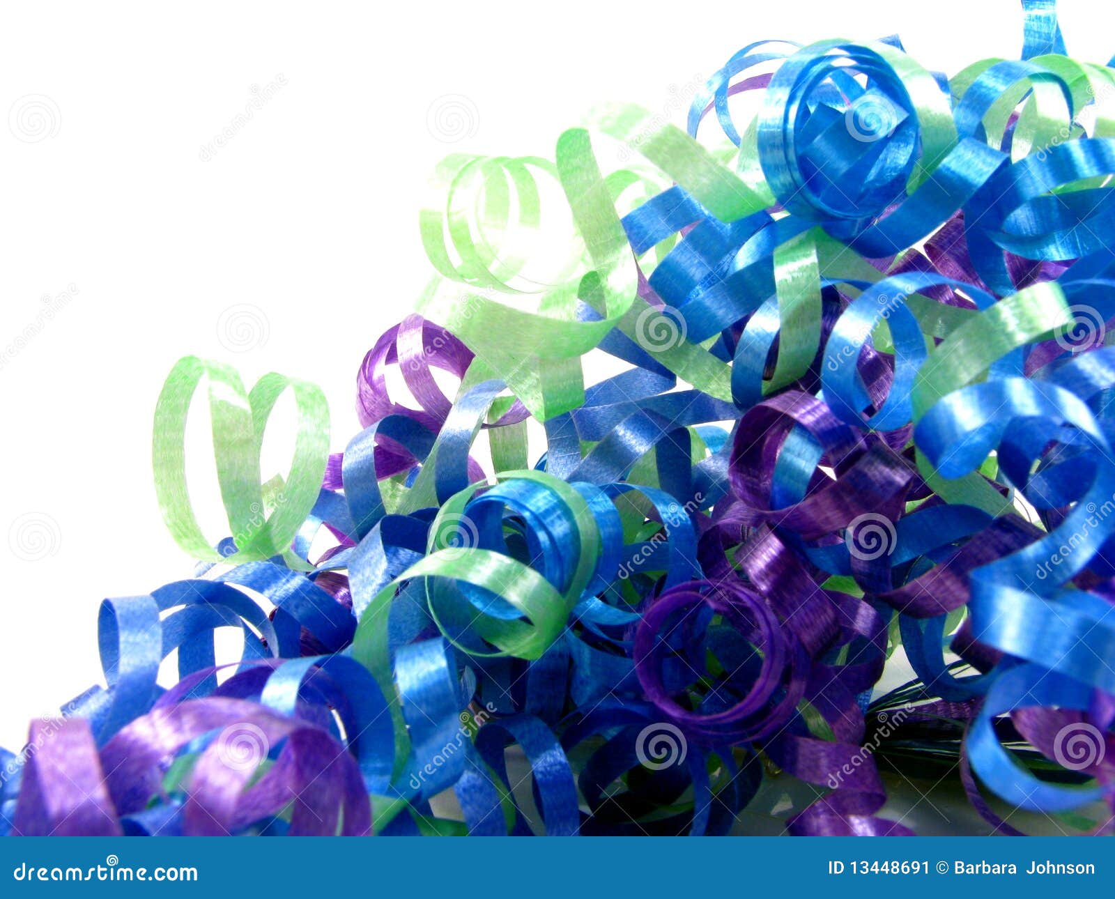 Blue, Purple, Green Curled Ribbon Stock Image - Image of white, gift ...