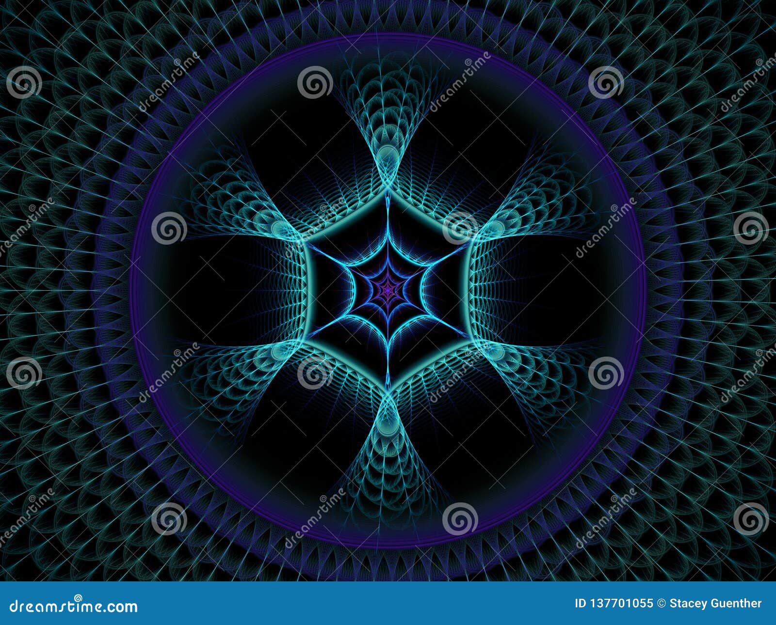 Blue and Purple Hexagon Spider Web Flame Fractal Stock Illustration ...