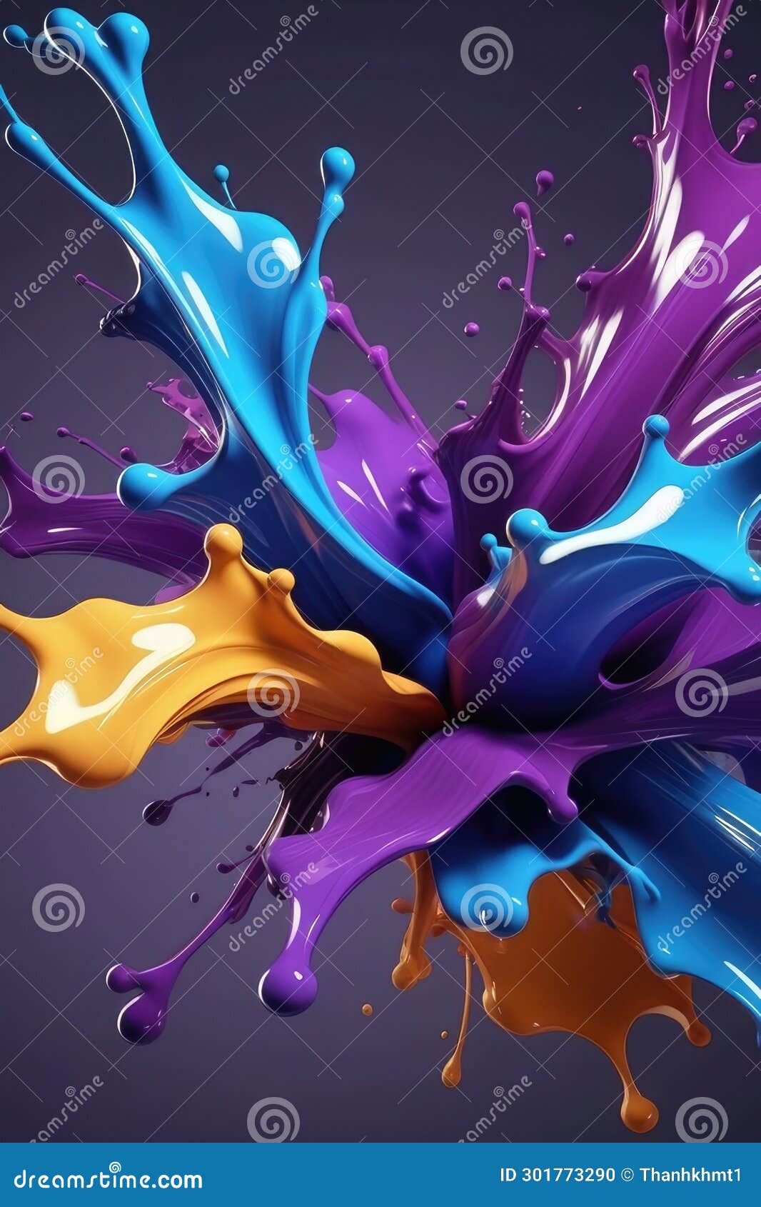 Blue and Purple Liquids, Splash Art, Vertical Composition Stock ...