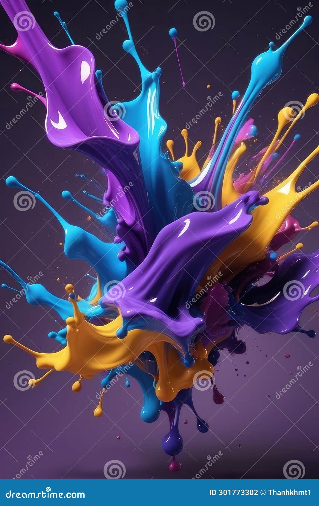 Blue and Purple Liquids, Splash Art, Vertical Composition Stock ...