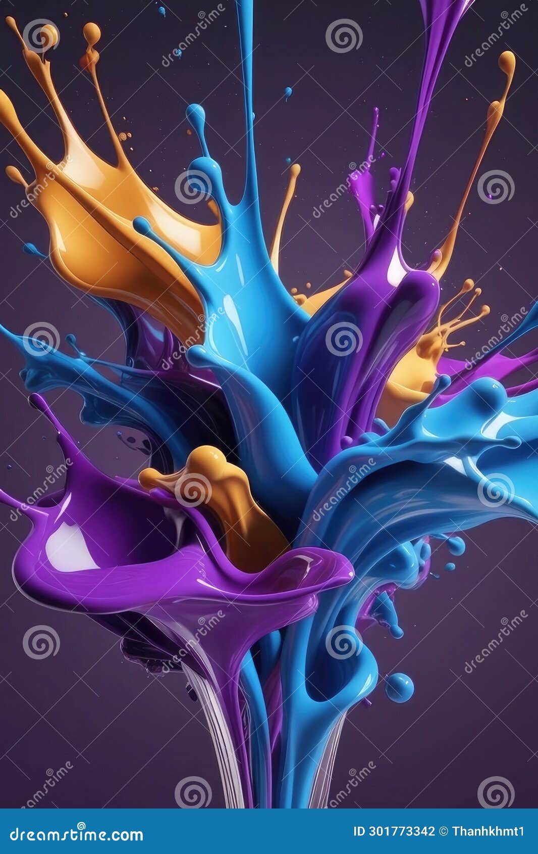 Blue and Purple Liquids, Splash Art, Vertical Composition Stock ...