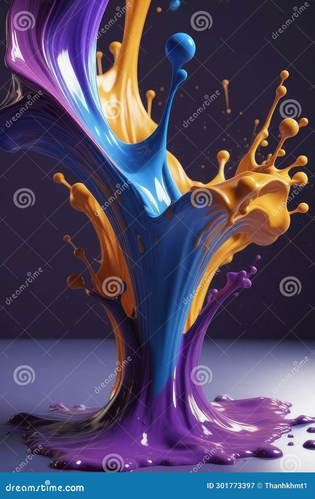 Blue and Purple Liquids, Splash Art, Vertical Composition Stock ...