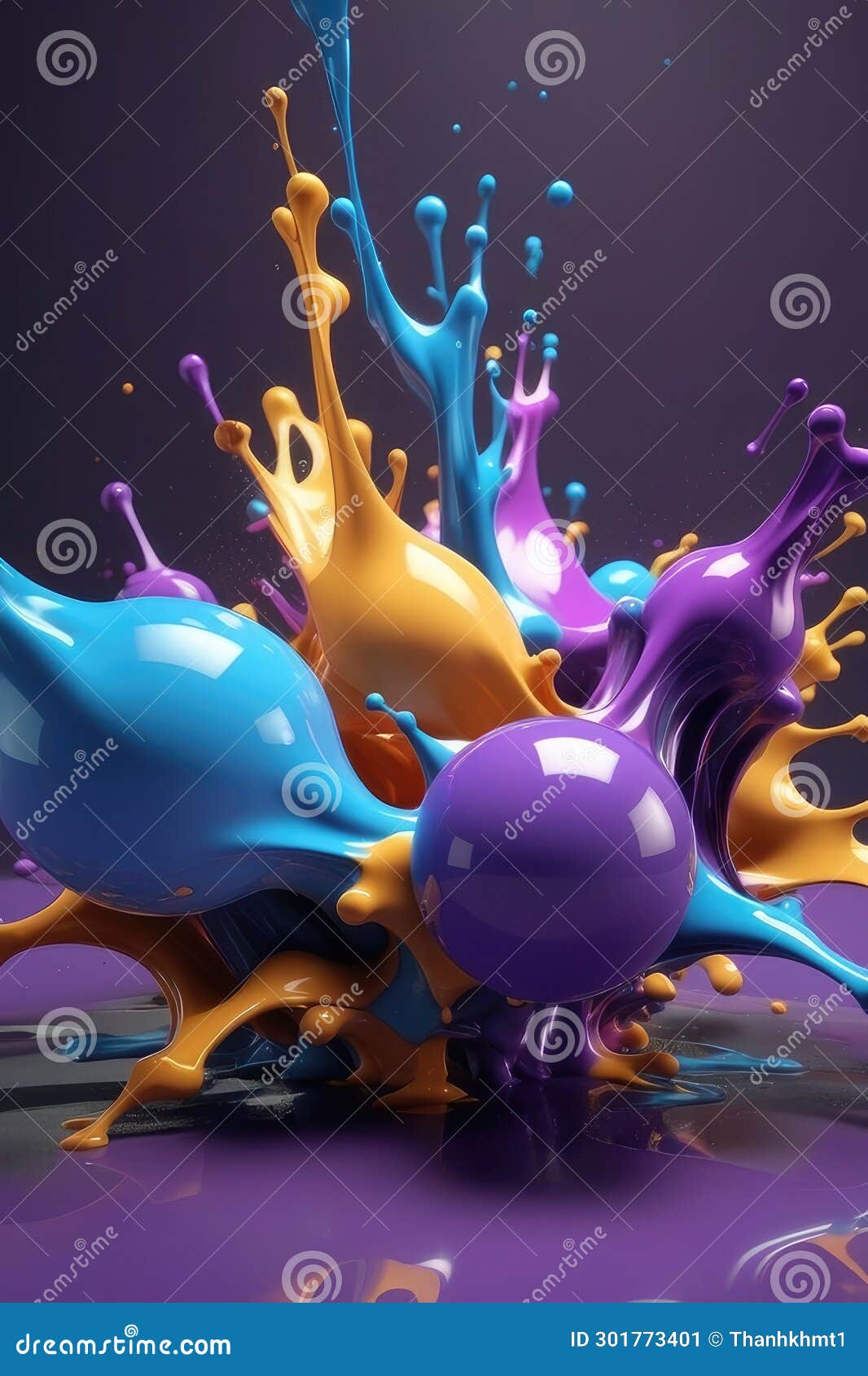 Blue and Purple Liquids, Splash Art, Vertical Composition Stock ...