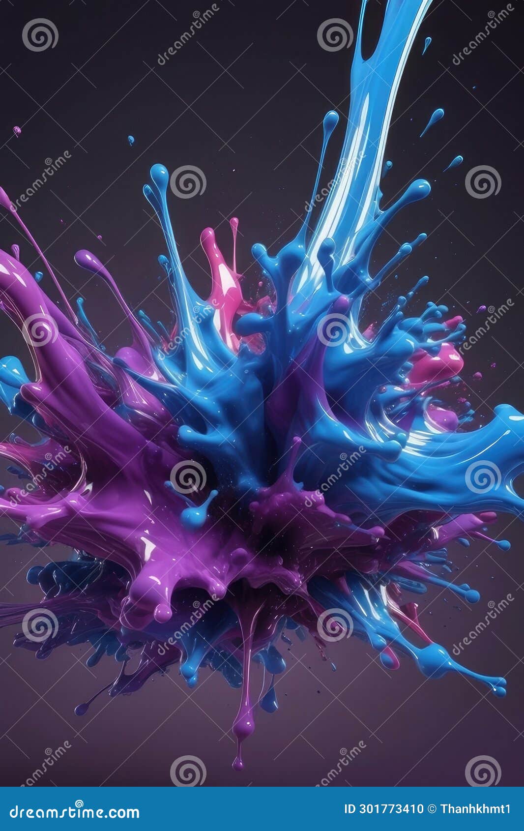Blue and Purple Liquids, Splash Art, Vertical Composition Stock ...