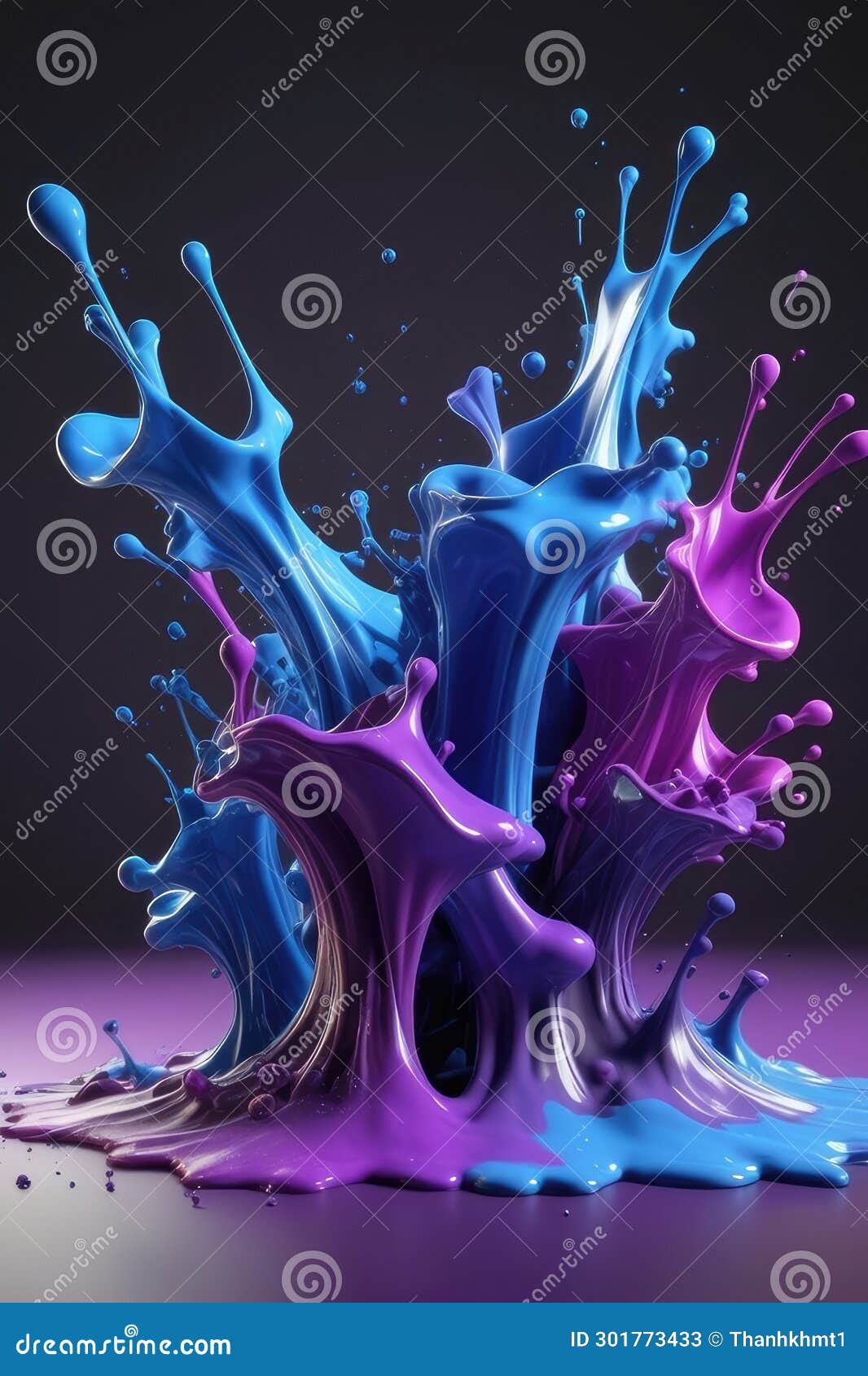 Blue and Purple Liquids, Splash Art, Vertical Composition Stock ...