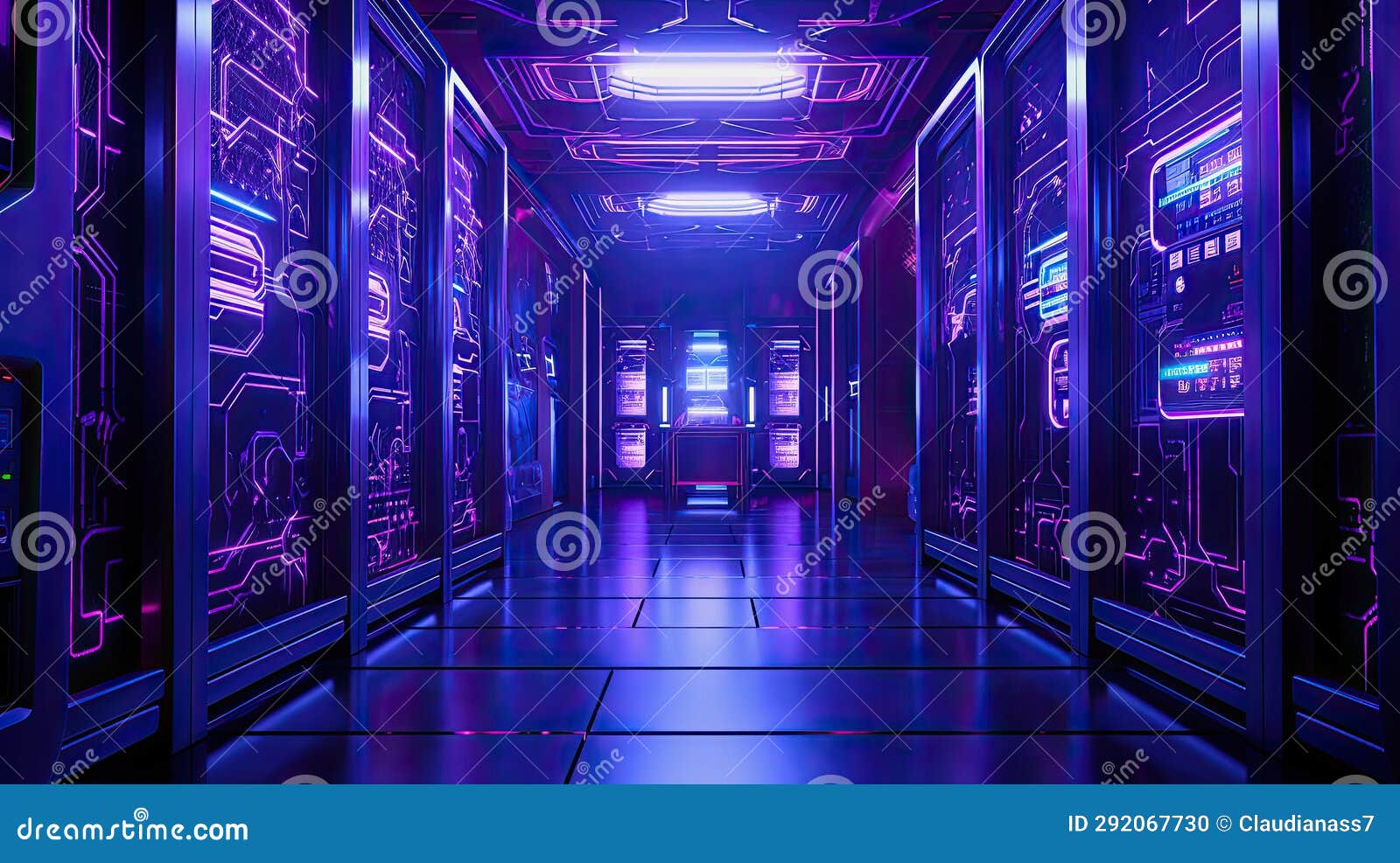 Blue Purple Neon Colored Modern Server Room Stock Photo - Image of ...