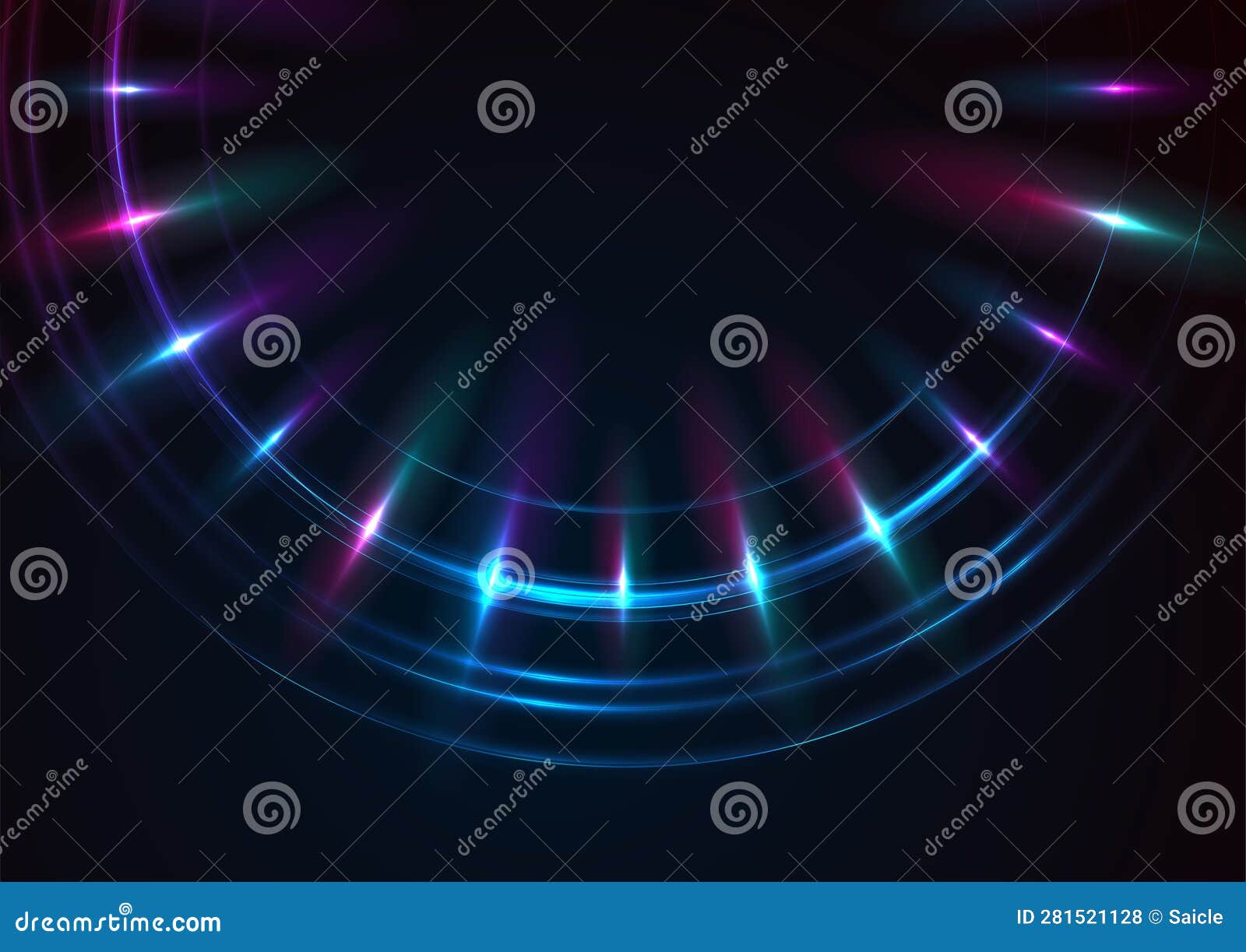 Blue Purple Neon Laser Rings with Rays Abstract Background Stock Vector ...
