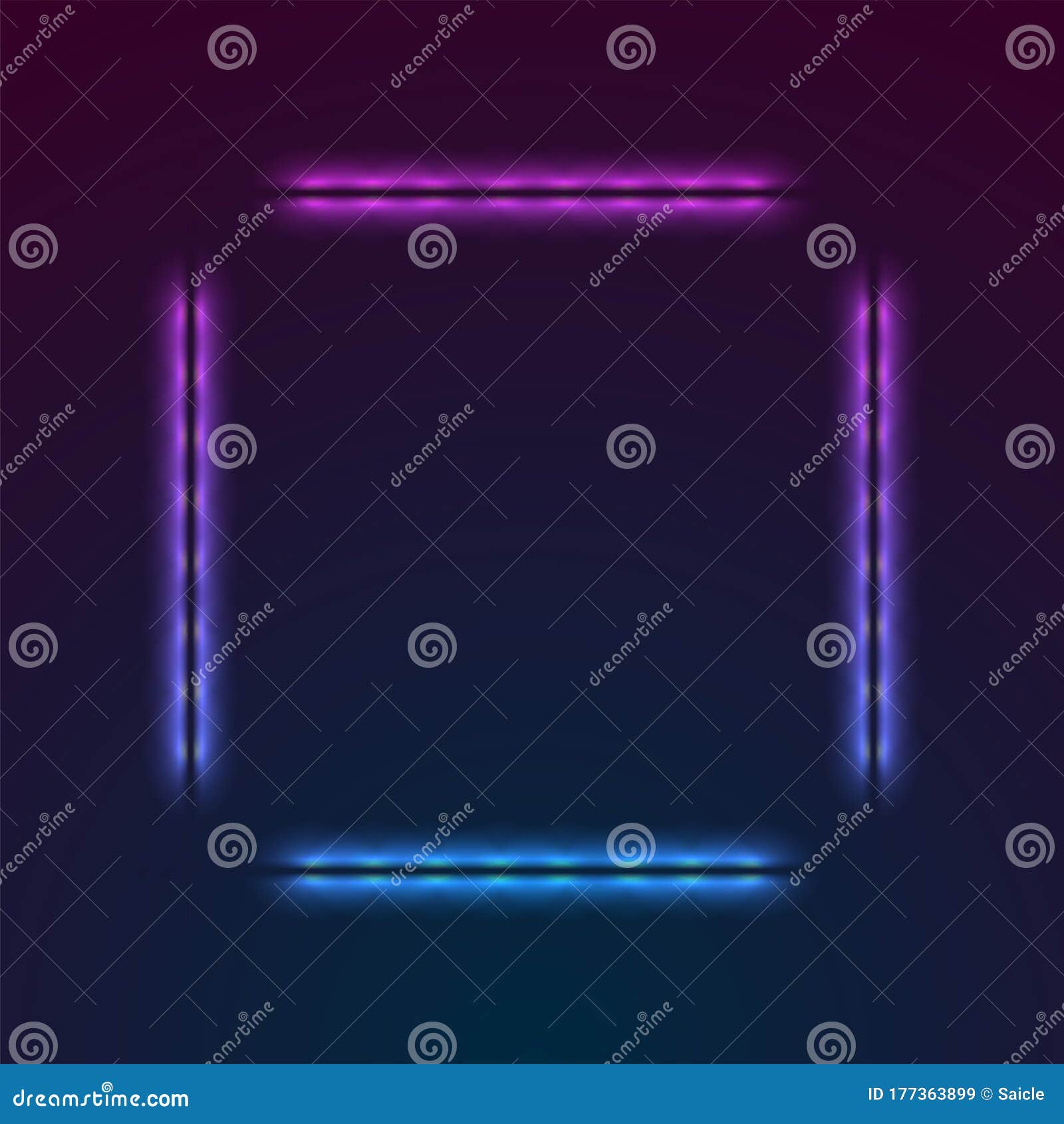 Blue Purple Neon Luminous Square Frame Abstract Retro Background Stock ...