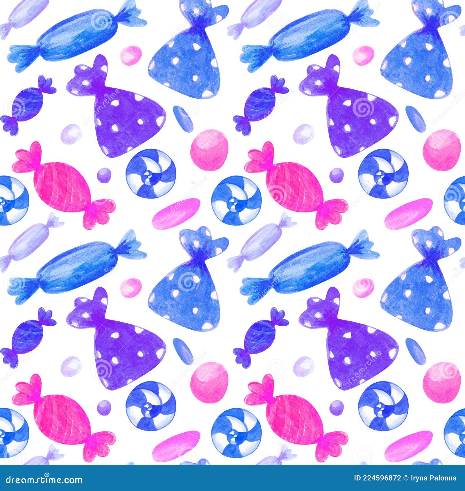 Blue Purple Pink Candies Watercolor Candies Pattern Stock Illustration ...